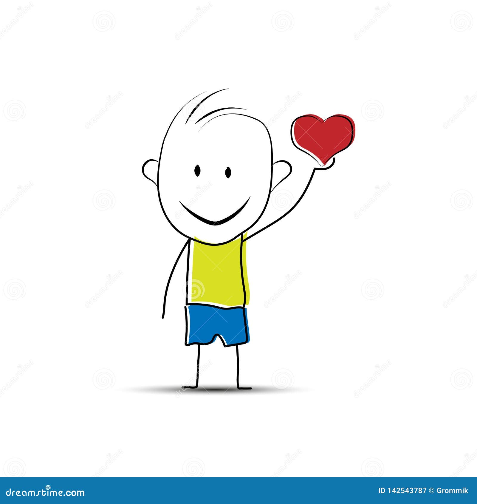 Cheerful Little Man with Heart in Hand, Flat Design Stock Vector ...