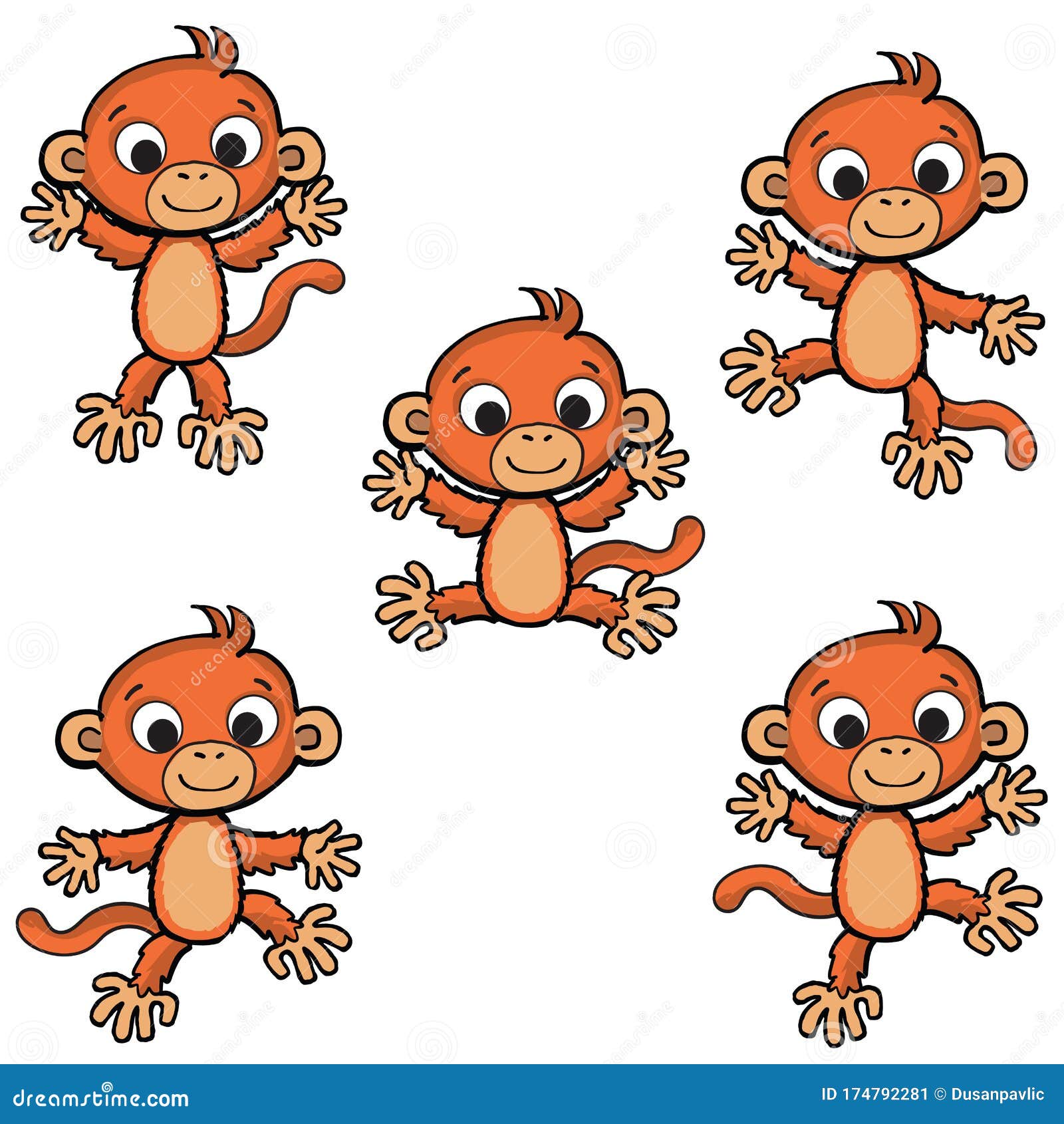 Cheerful Little Monkey in Various Poses Stock Illustration ...