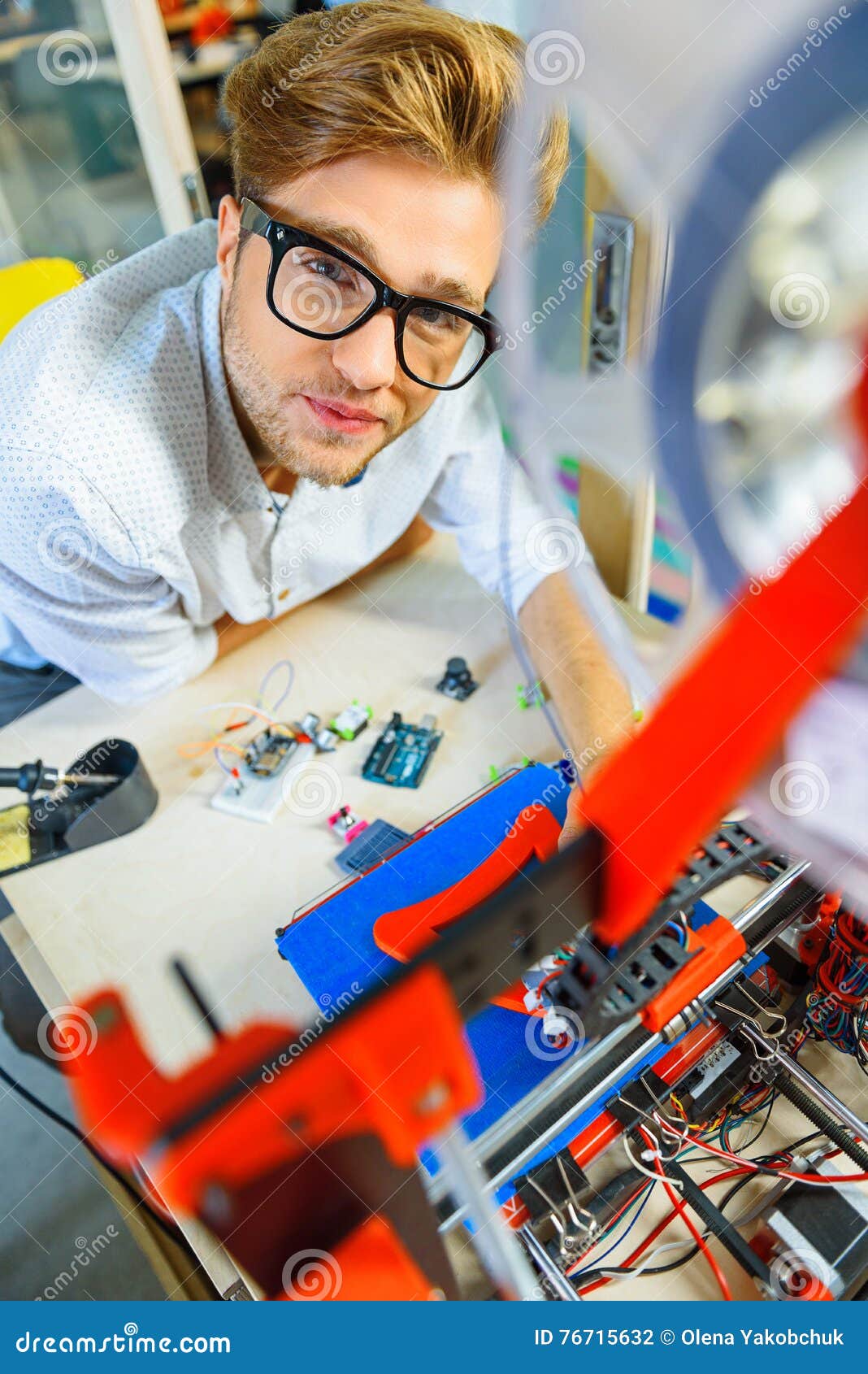Cheerful Male Designer Using 3d Printer Stock Photo - Image of ...