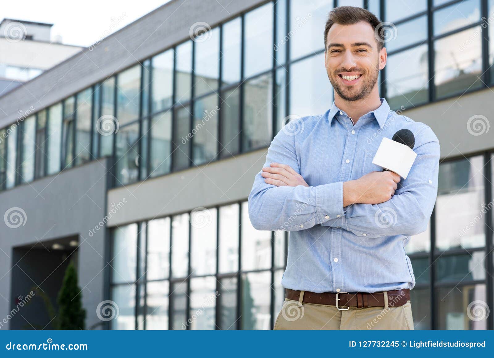 Cheerful Male Journalist Posing Stock Image - Image of selectivefocus ...