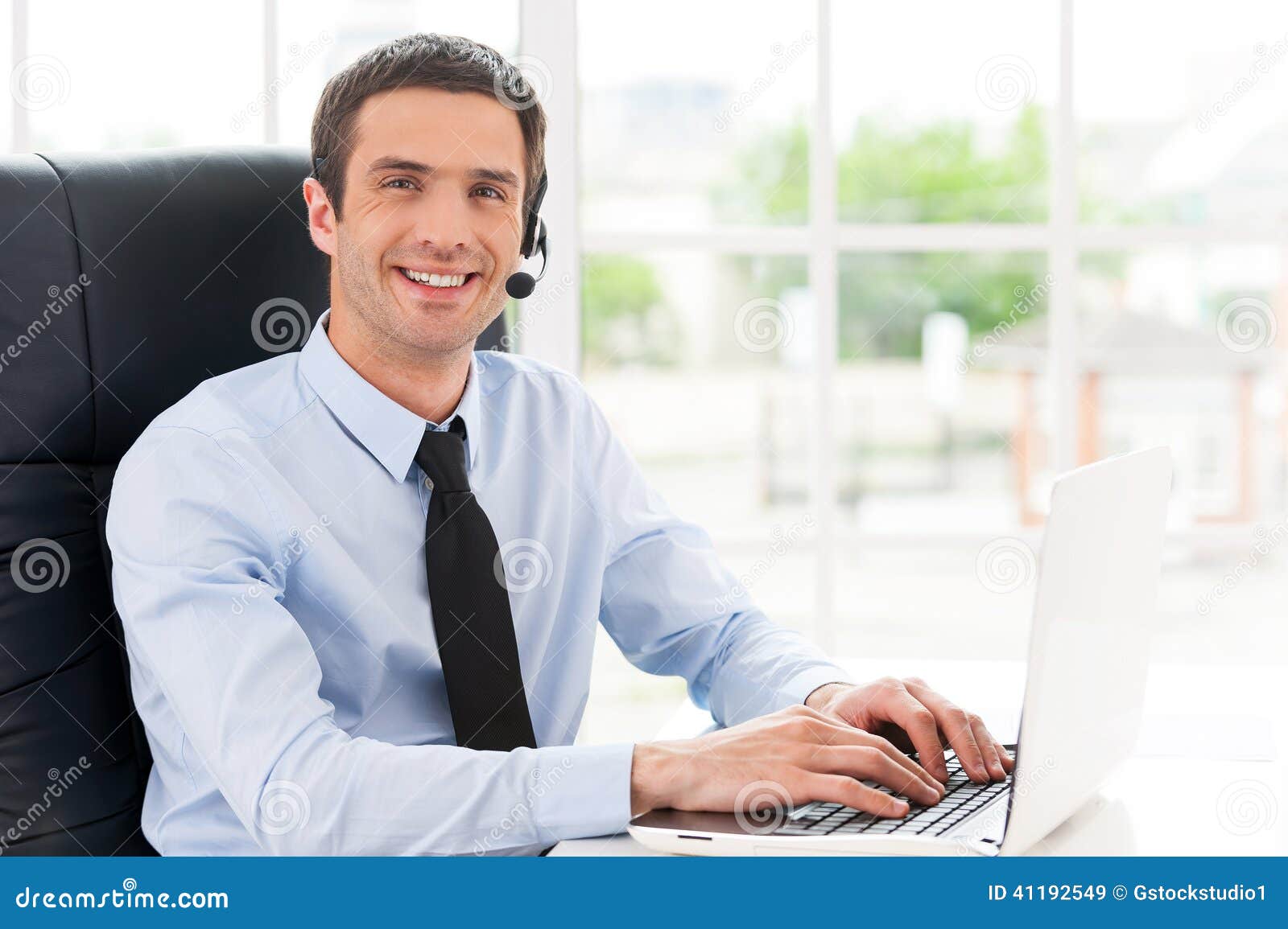 Cheerful male operator. stock image. Image of formalwear - 41192549