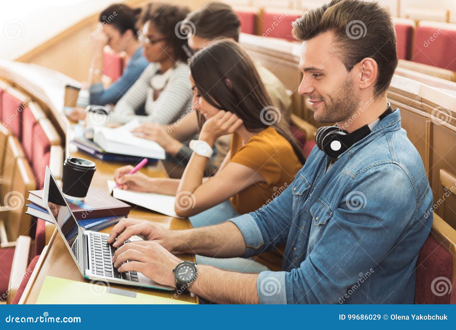 Cheerful Male Student Typing on Laptop Stock Image - Image of lifestyle ...