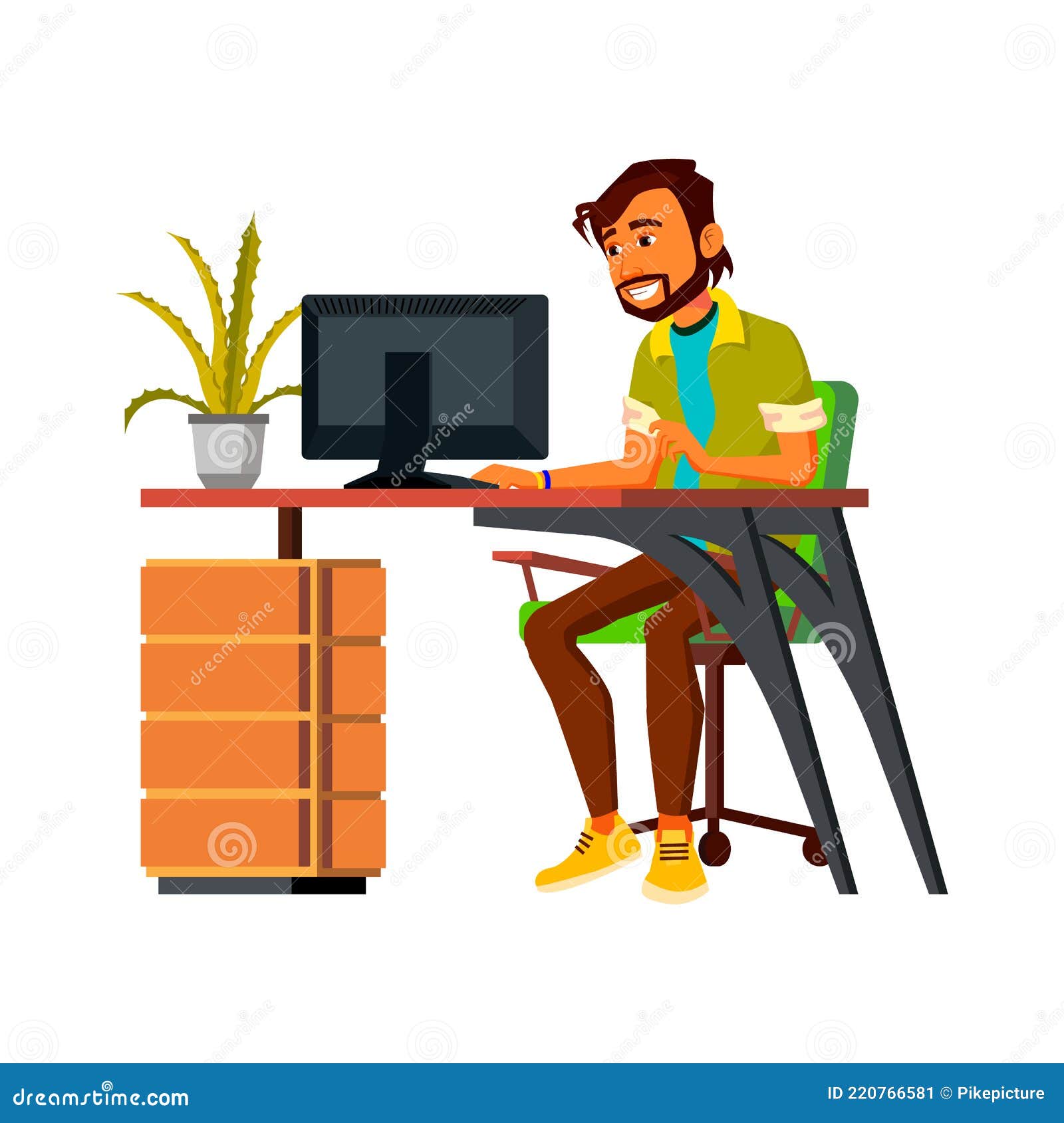 Cheerful Man Browsing on Computer Cartoon Vector Stock Vector ...