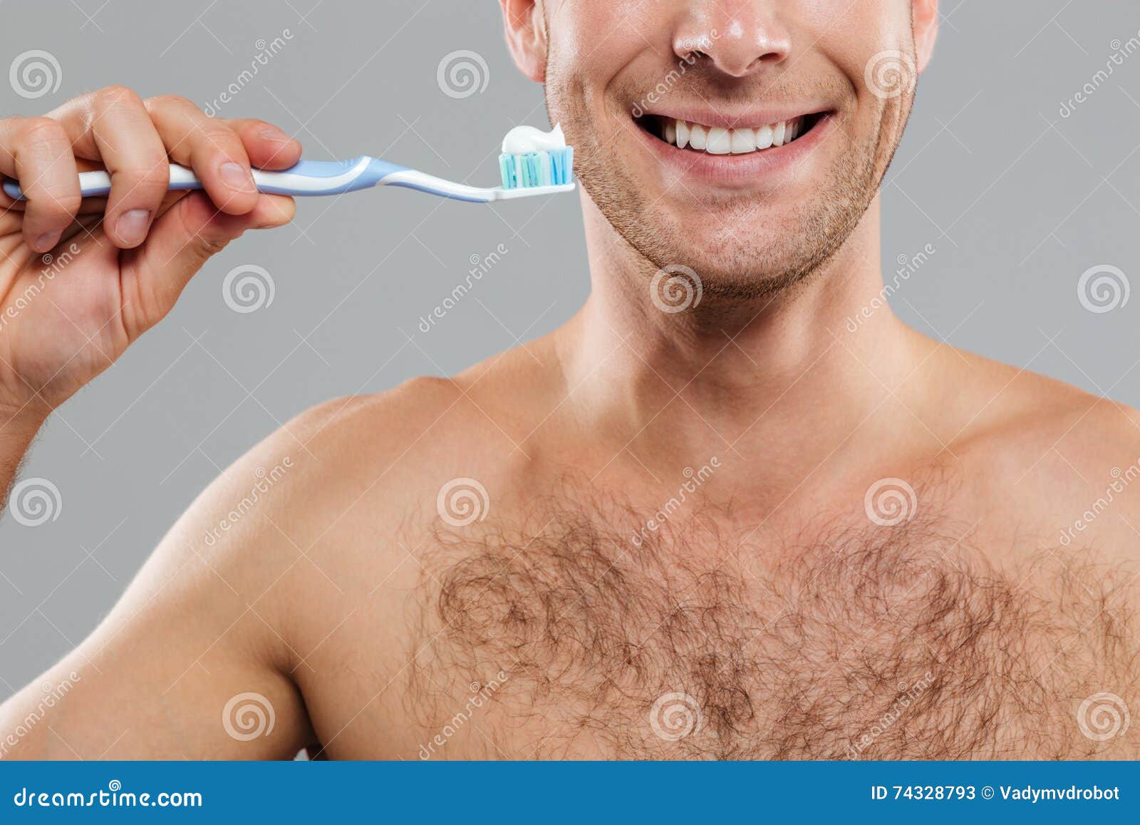 Cheerful Man Cleaning Teeth by Toothbrush with Toothpaste and Smiling ...