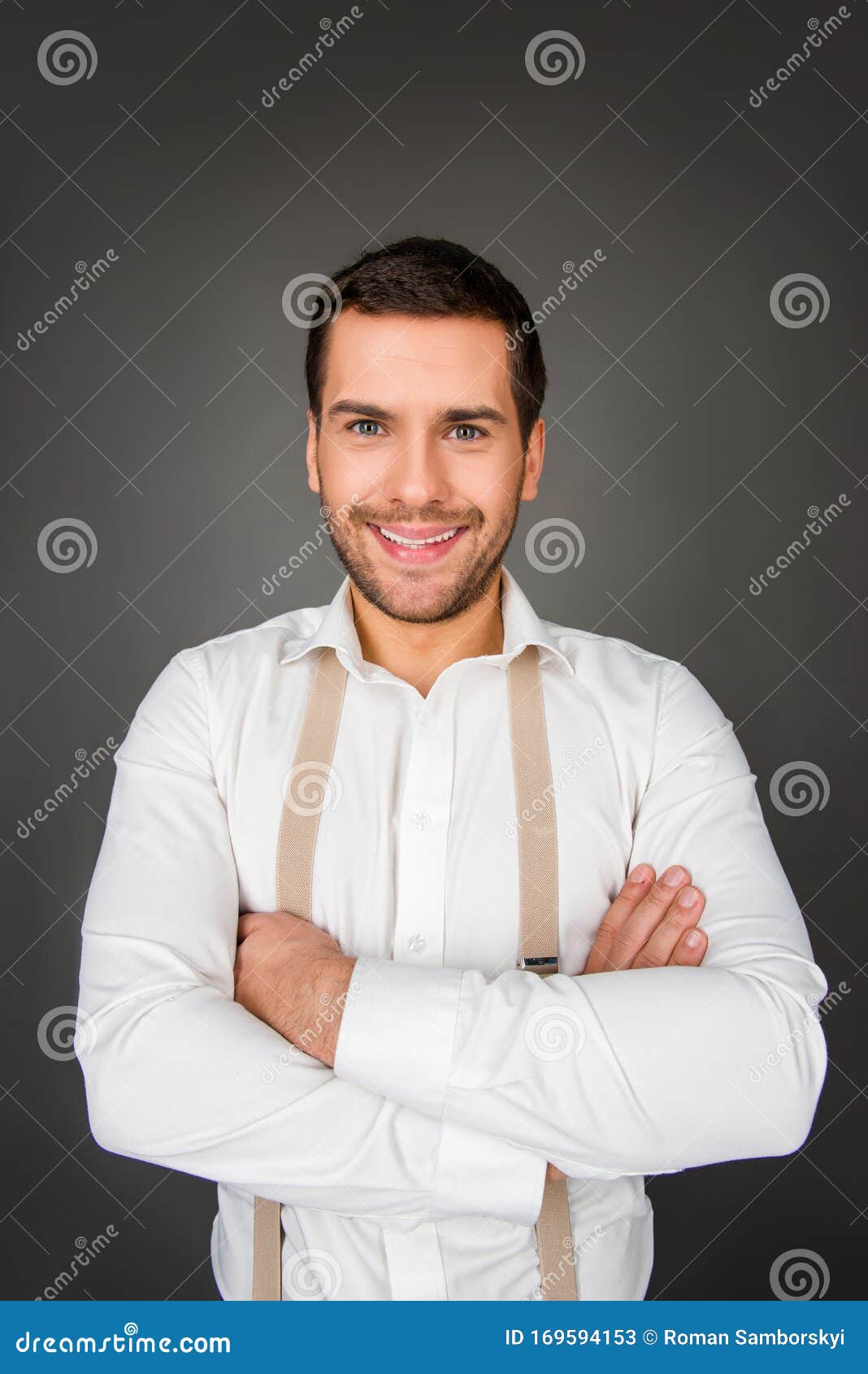 Cheerful Man with Crossed Hands Stock Image - Image of beauty ...
