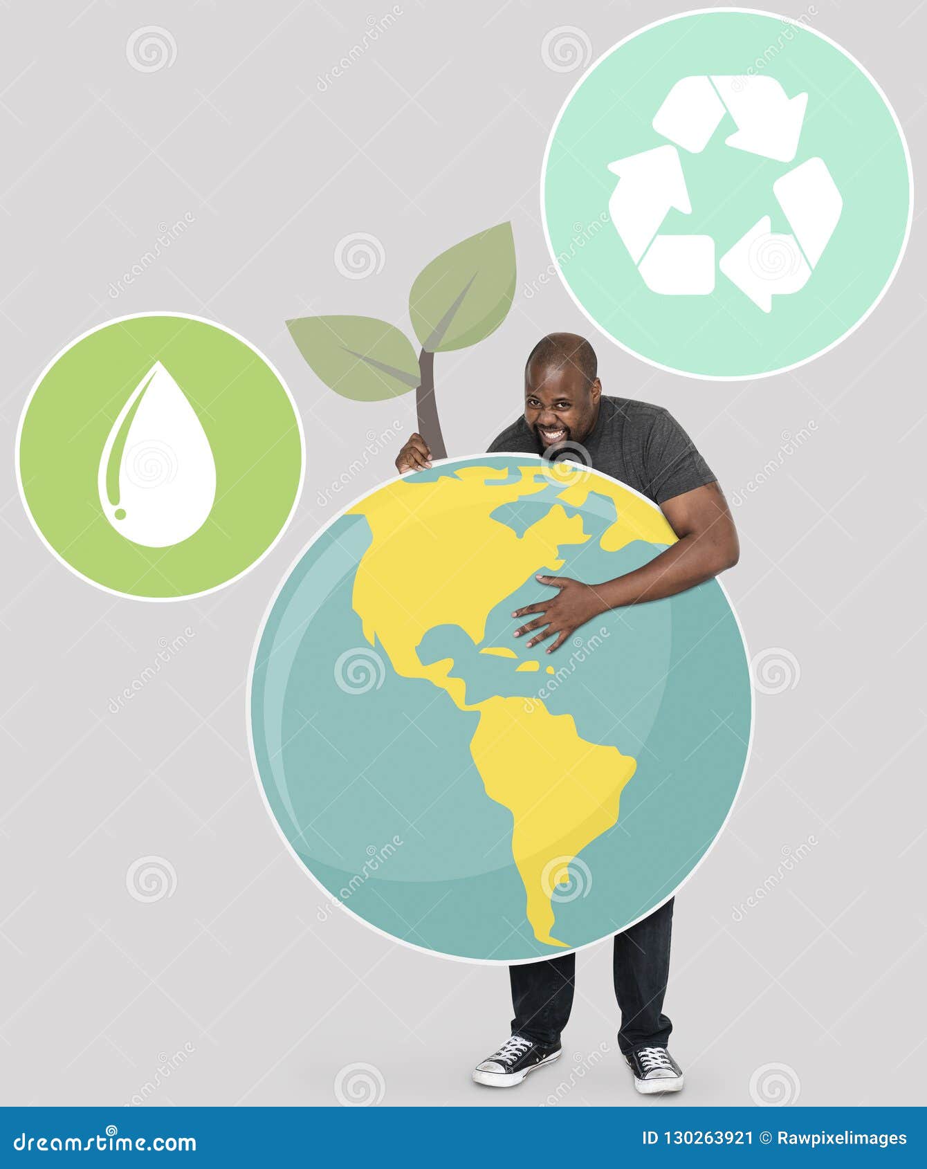 Cheerful Man with Environmental Conservation Symbols Stock Illustration ...