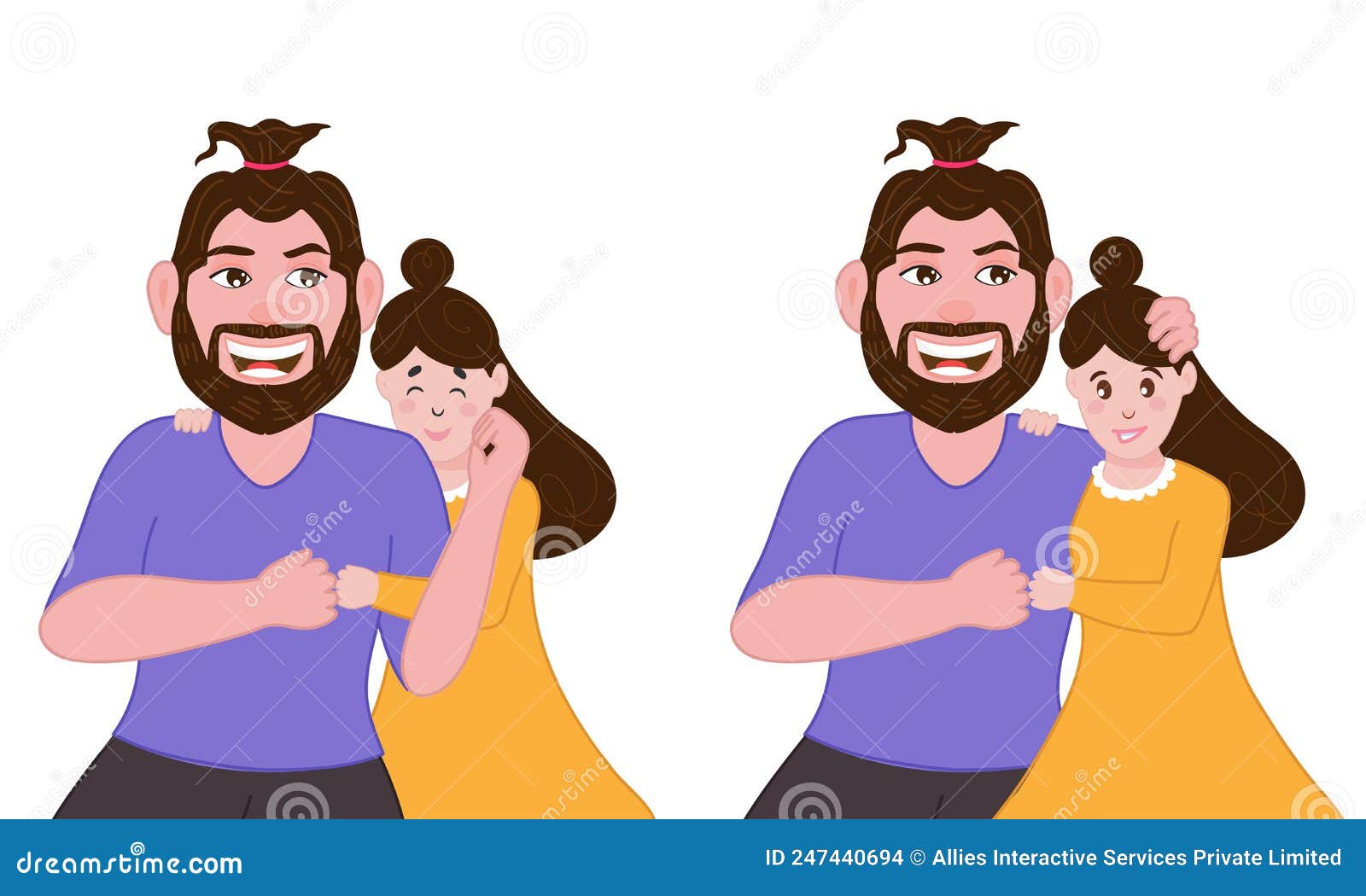 Cheerful Man Hugging His Daughter in Two Images Stock Illustration ...