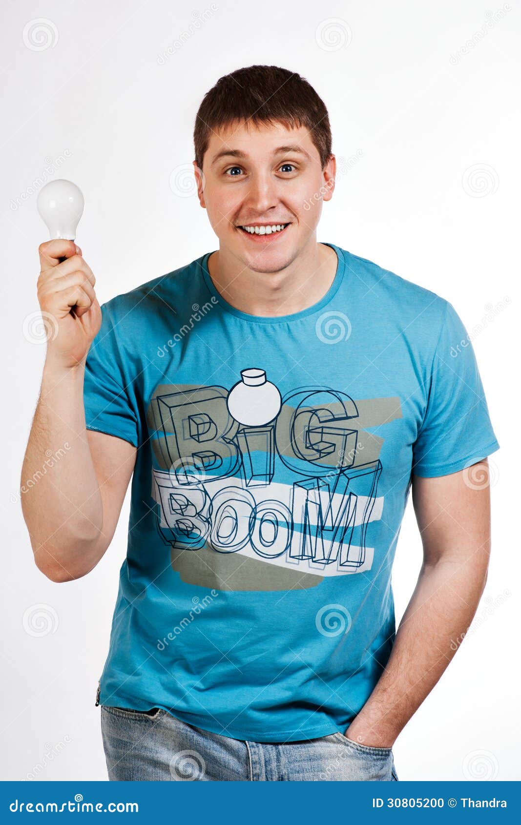 Cheerful Man with a Light Bulb in Hand Stock Photo - Image of people ...