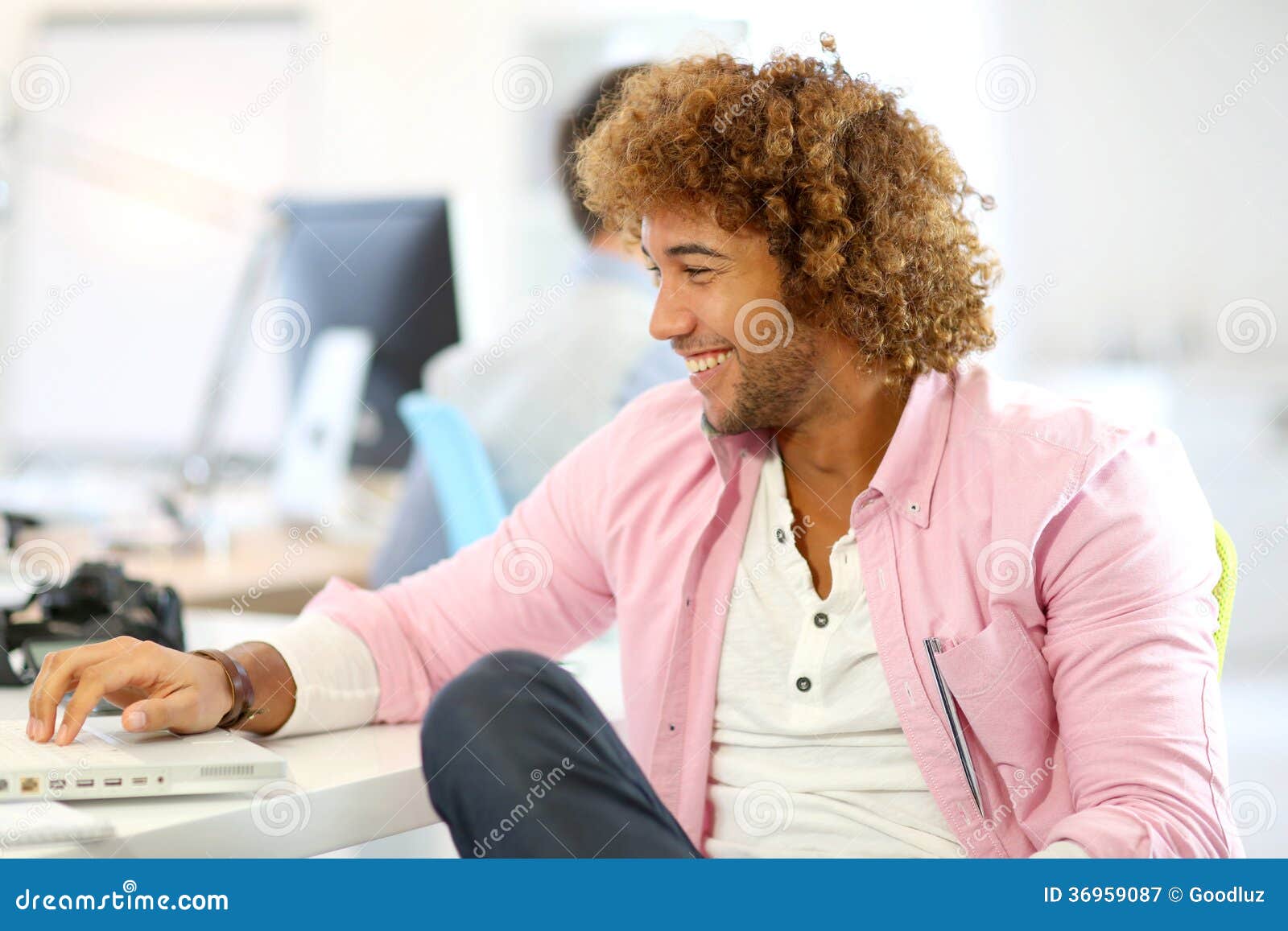Cheerful man in office stock image. Image of trendy, smile - 36959087