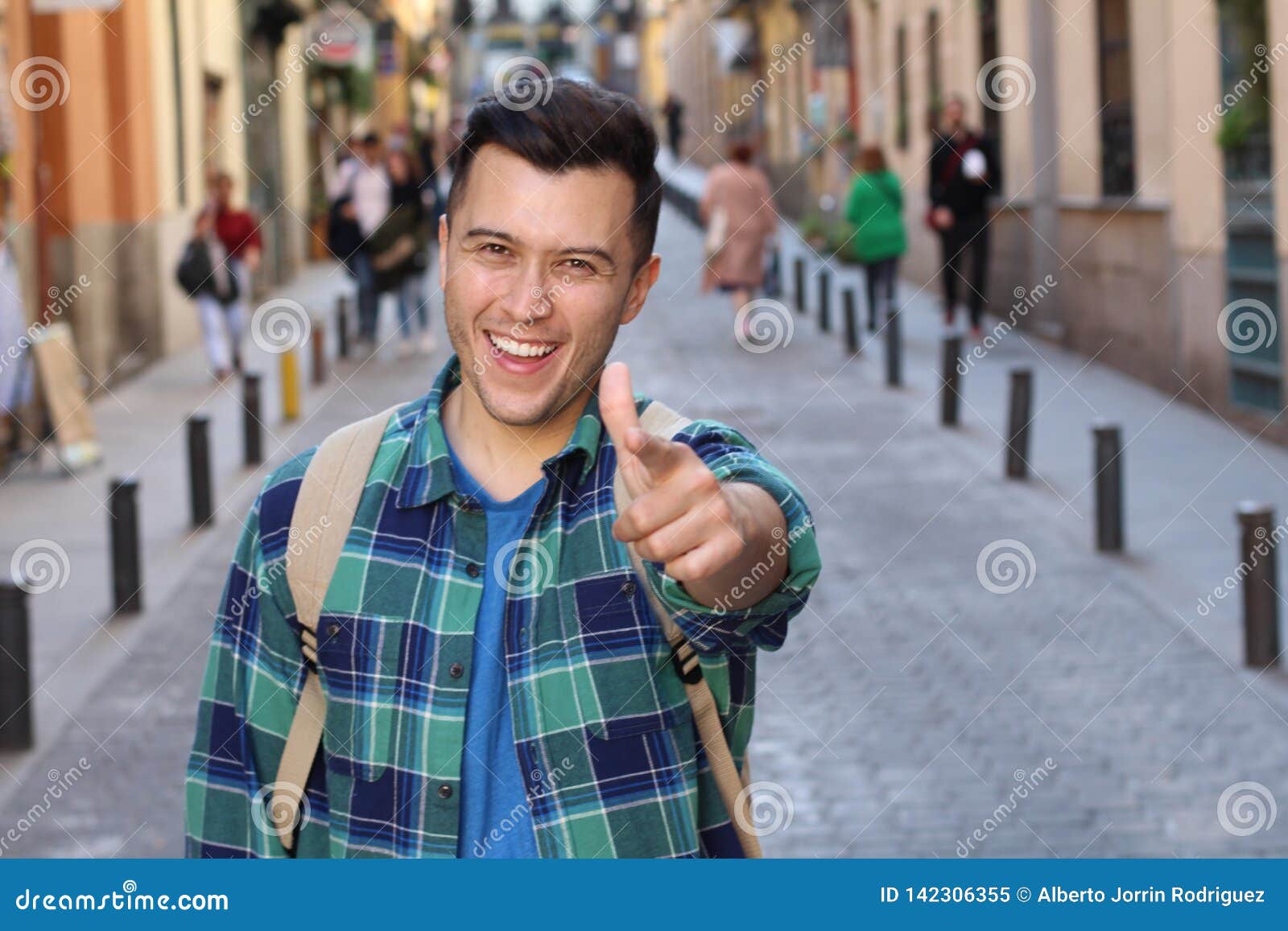 Cheerful Man Pointing at Camera Outdoors Stock Image - Image of finger ...