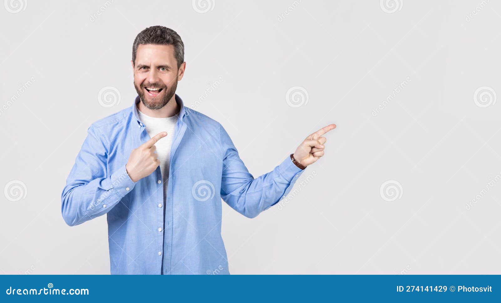 Cheerful Man Pointing and Offer Advertisement in Studio. Photo of Man ...