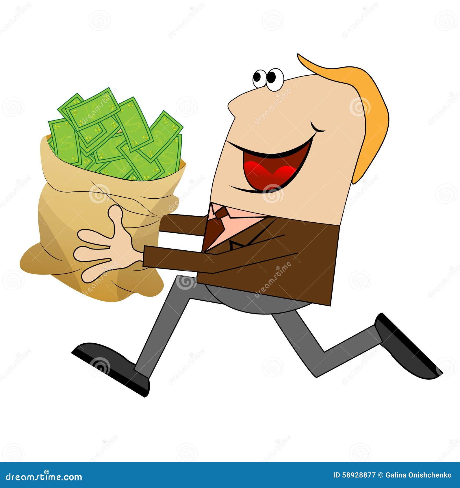 Cheerful Man Running with Money in Hand Stock Illustration ...