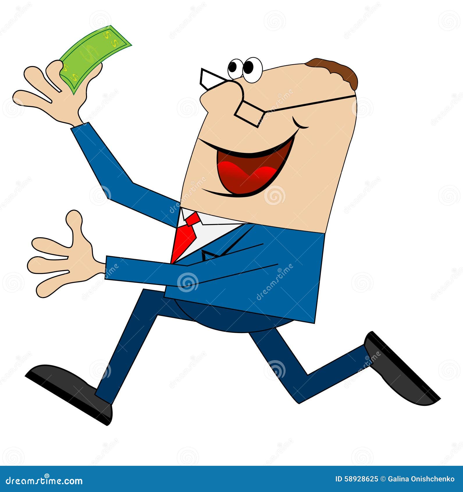 Cheerful Man Running with Money in Hand Stock Vector - Illustration of ...