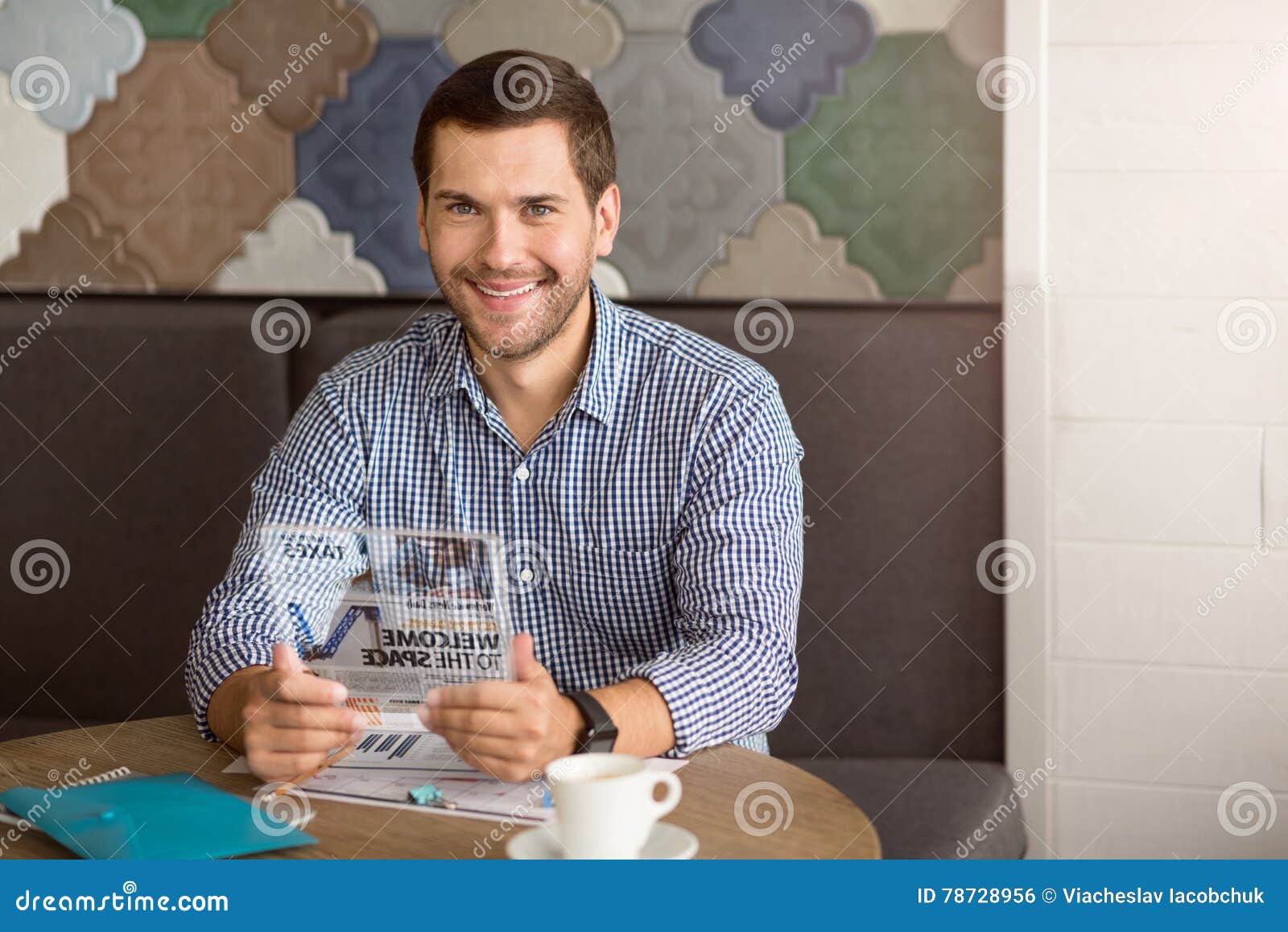 Cheerful Man Sitting at the Table Stock Photo - Image of relaxed ...