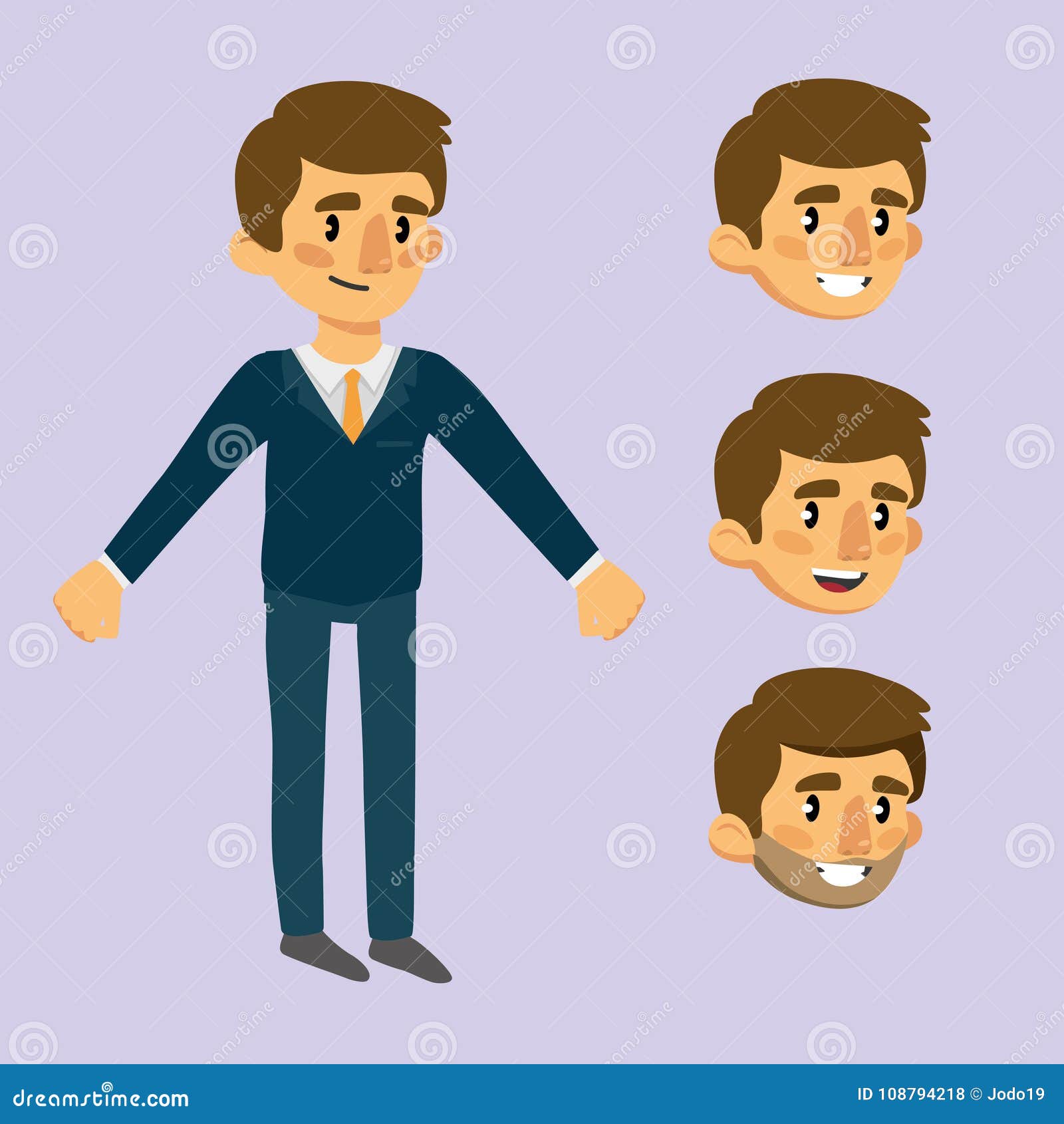 Cheerful Man in a Suit. a Set of Emotional Faces for Animation. Stock ...
