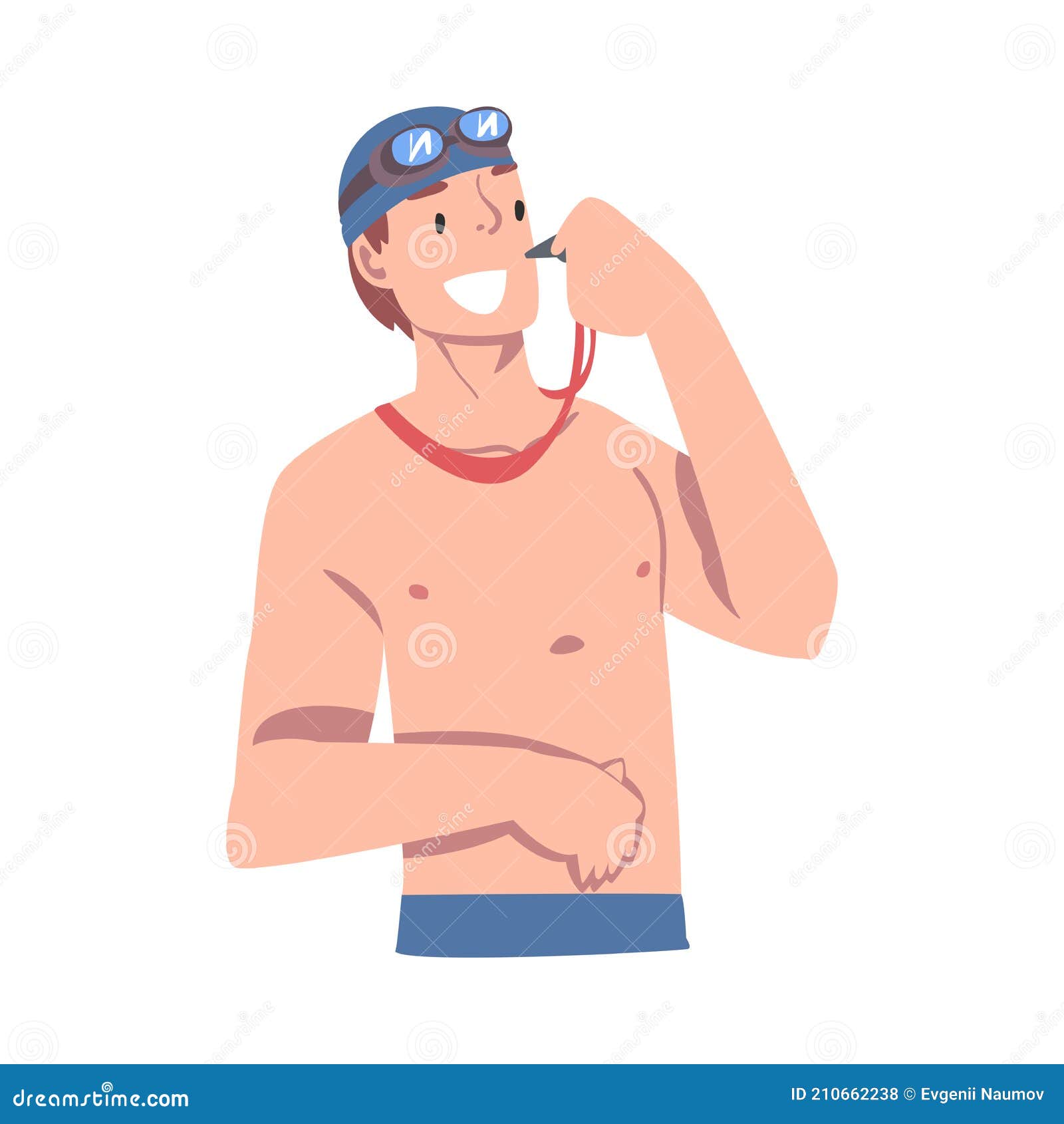 Cheerful Man Swimming Coach Character Trainer With Whistle Teaching