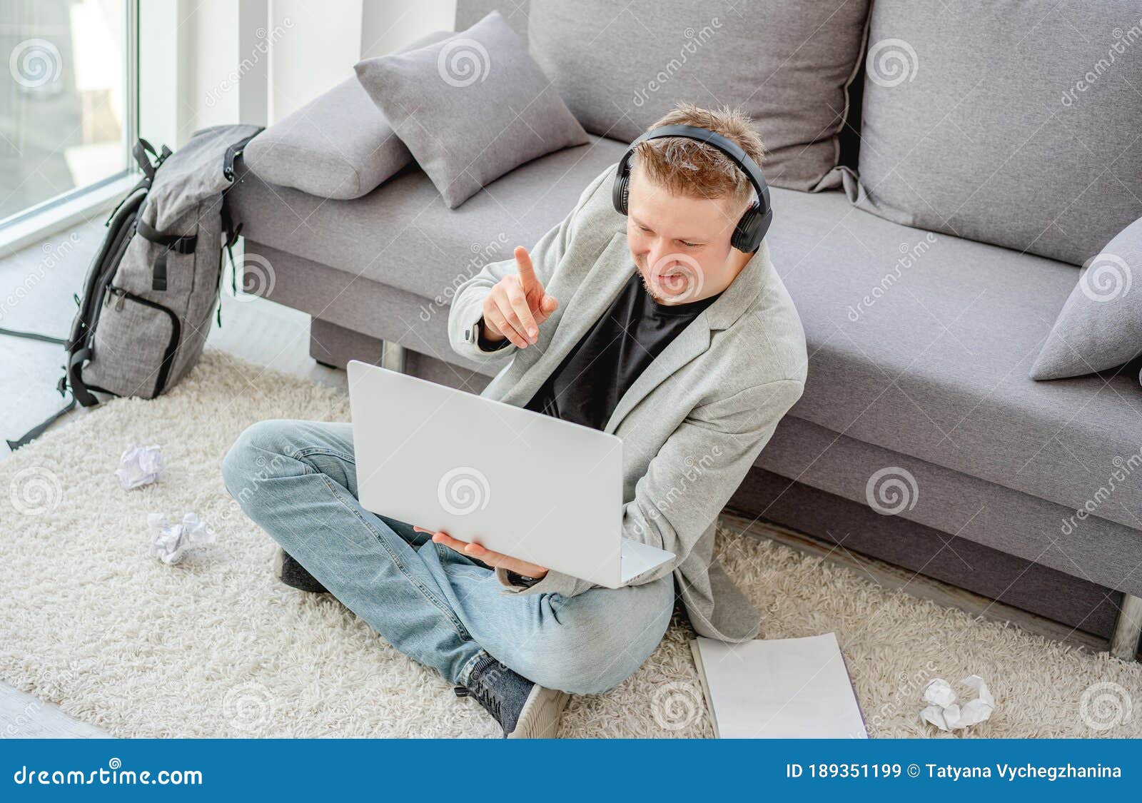 Cheerful Man Talking Online on Computer Stock Image - Image of home ...