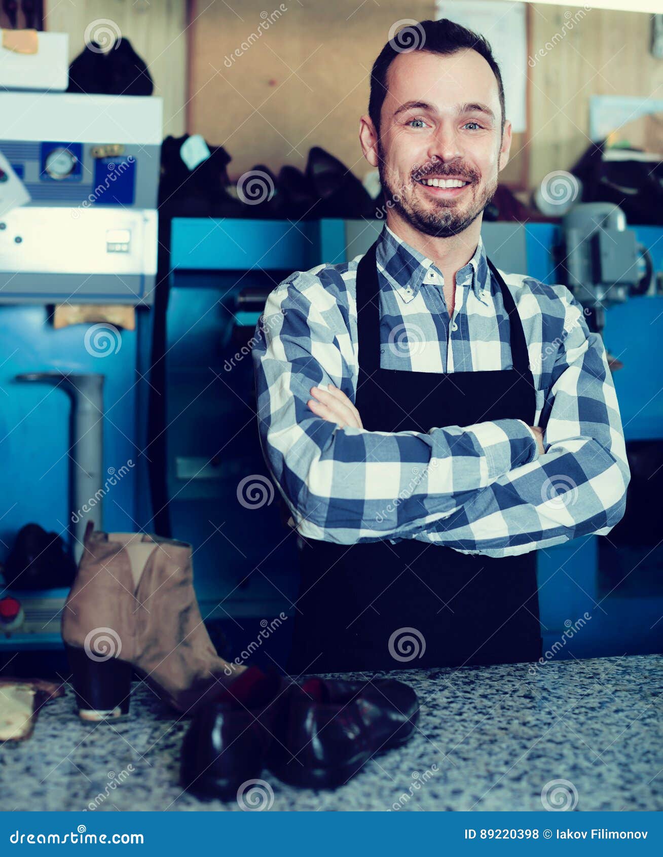 Cheerful Man Worker Displaying His Workplace Stock Photo - Image of ...