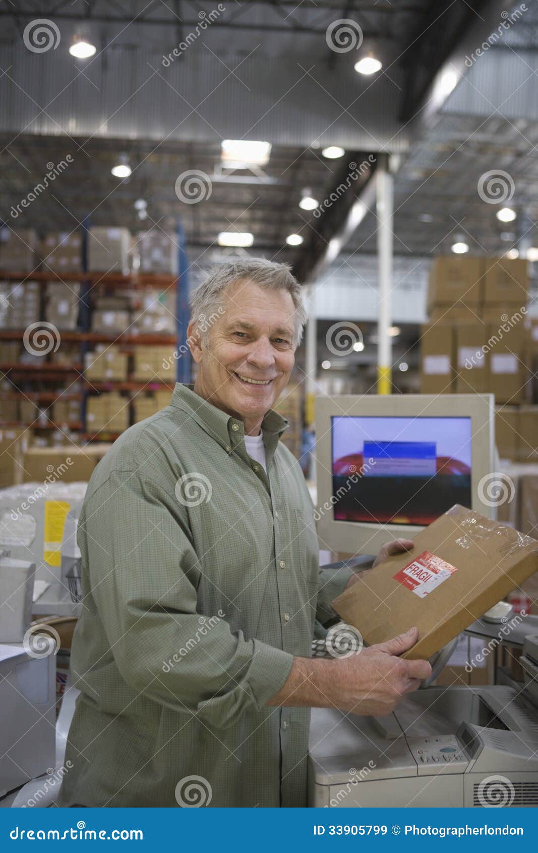 Cheerful Man Working in Warehouse Stock Image - Image of distribution ...