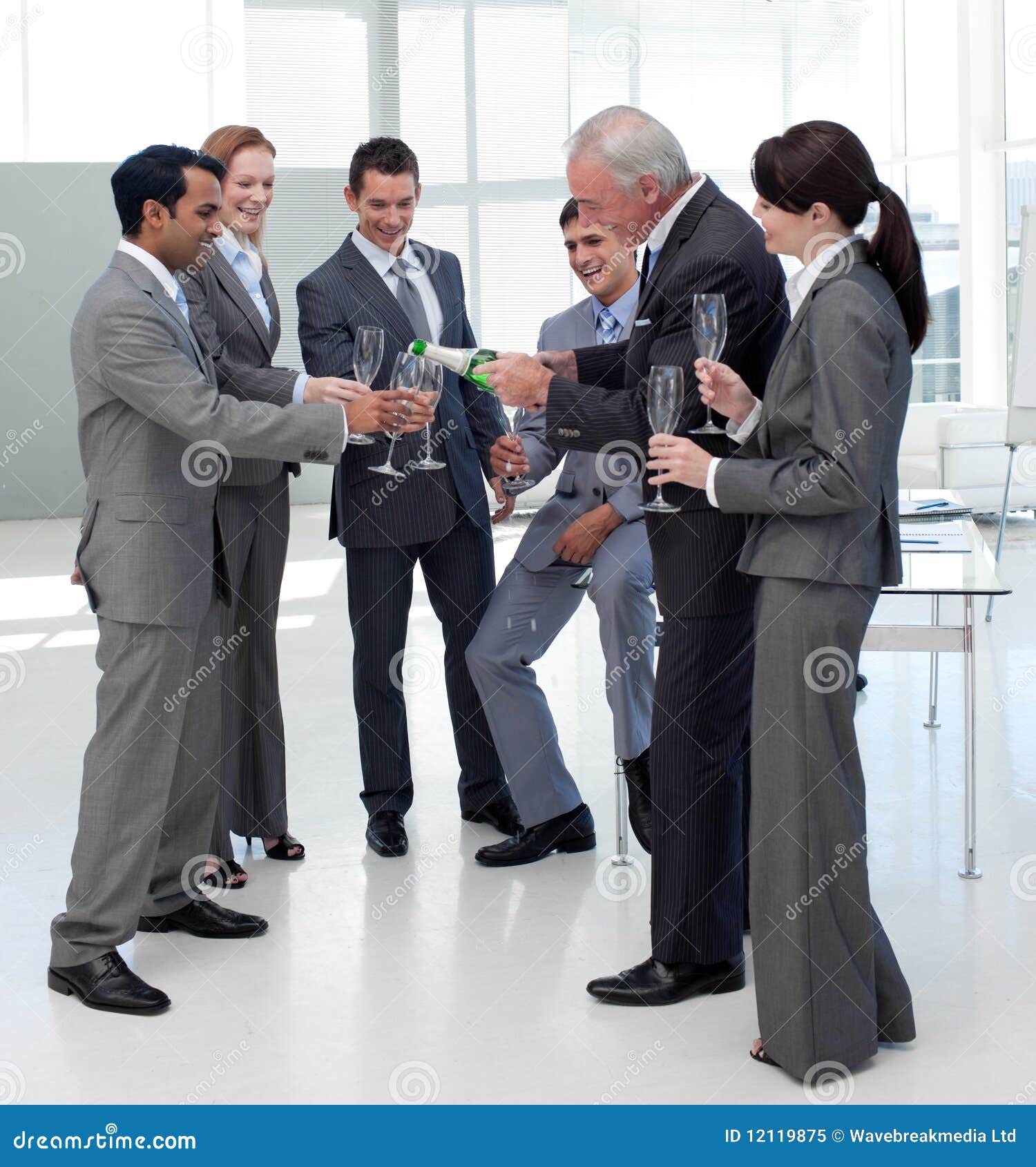 Cheerful Manager Serving Champagne To His Team Stock Image - Image of ...