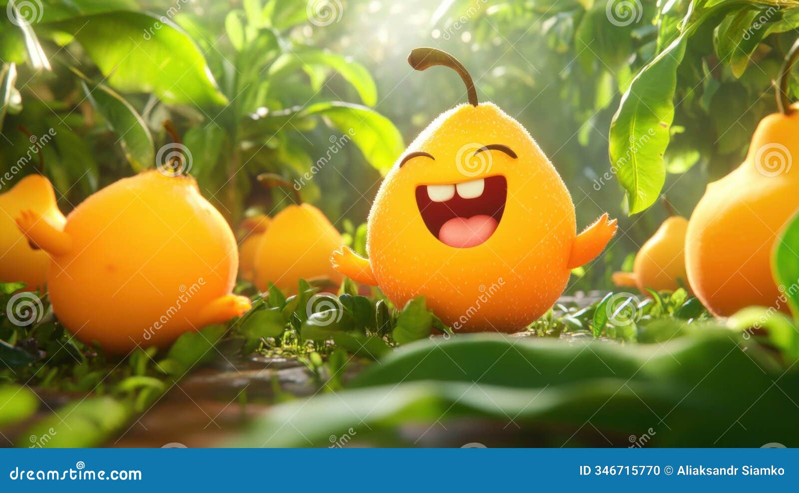 Playful Mango With A Goofy Smile Alongside Another Mango Royalty-Free ...