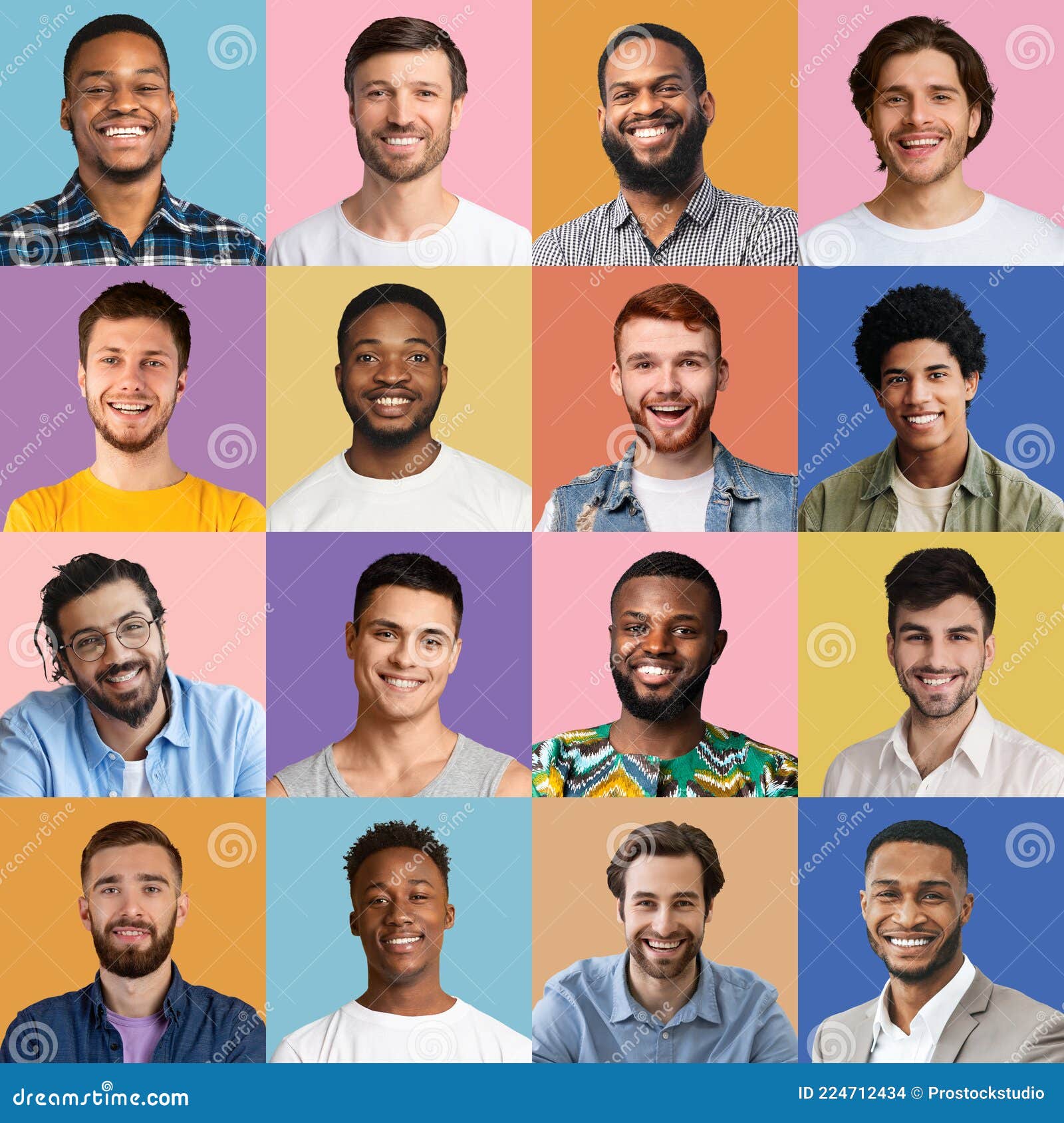 Cheerful Men Different Nationalities Posing on Colorful Backgrounds ...