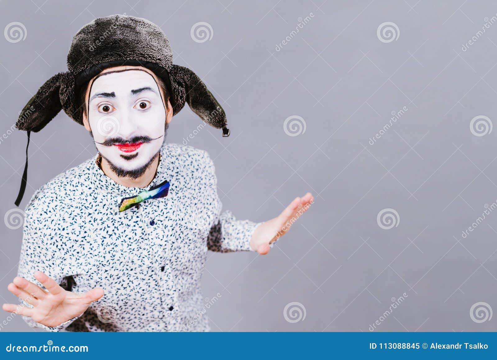 Cheerful Mime Posing and Grimacing in the Studio Stock Image - Image of ...