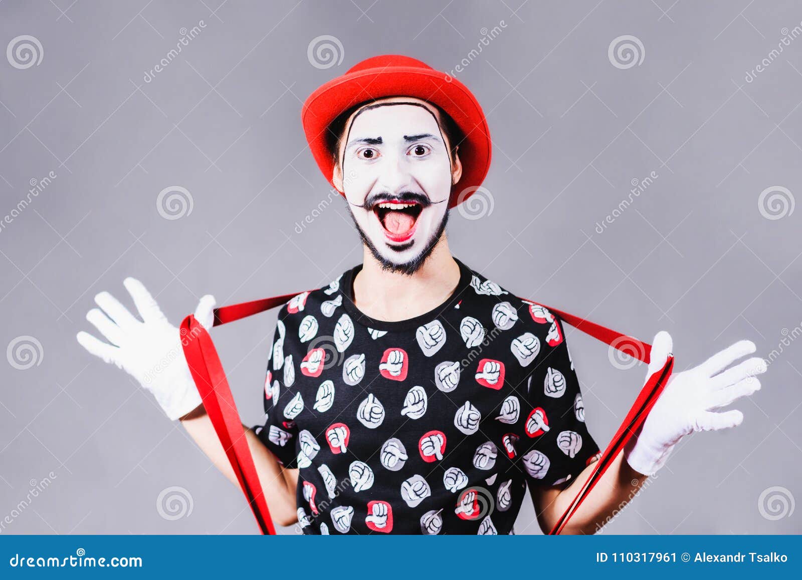 Cheerful Mime Posing and Grimacing in the Studio Stock Image - Image of ...