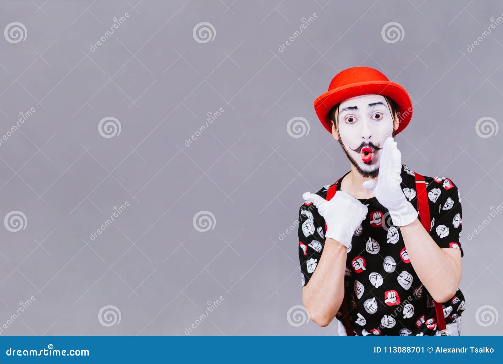 Funny Mime Posing Near a Gray Background Stock Image - Image of ...