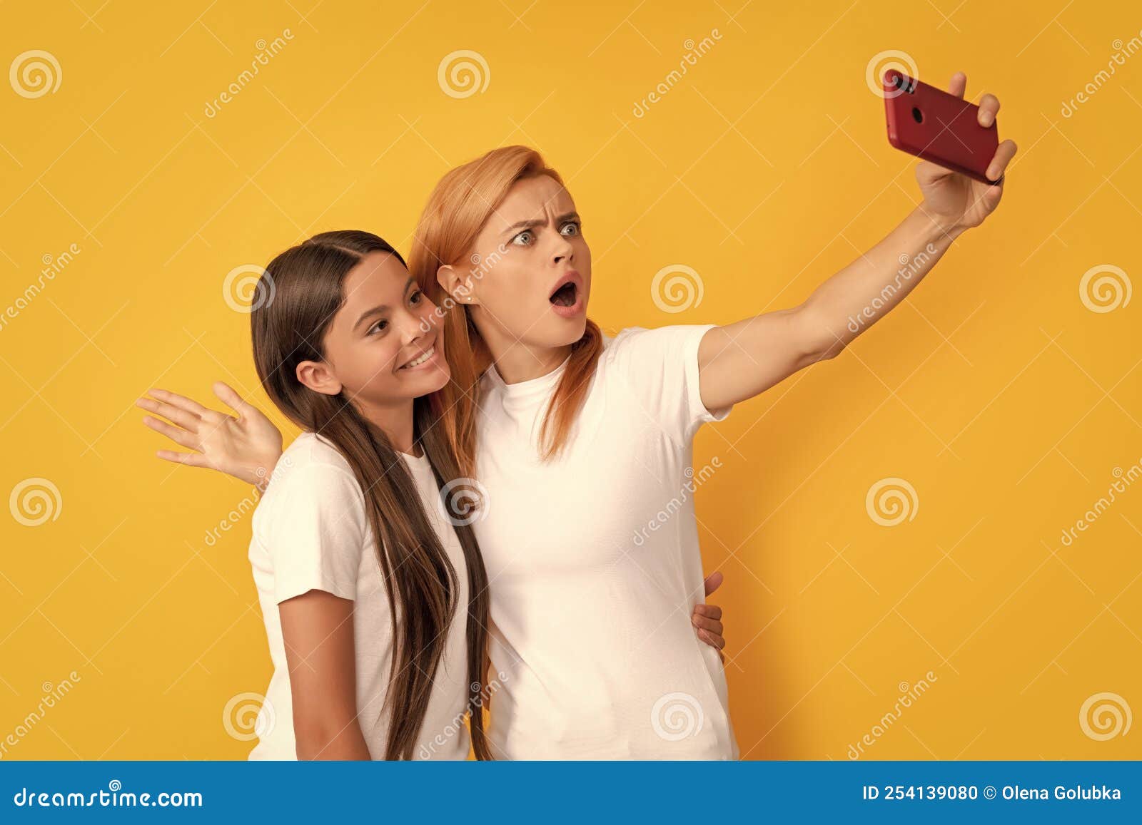 Cheerful Mom and Kid Making Selfie on Smartphone, Shooting Vlog Stock ...