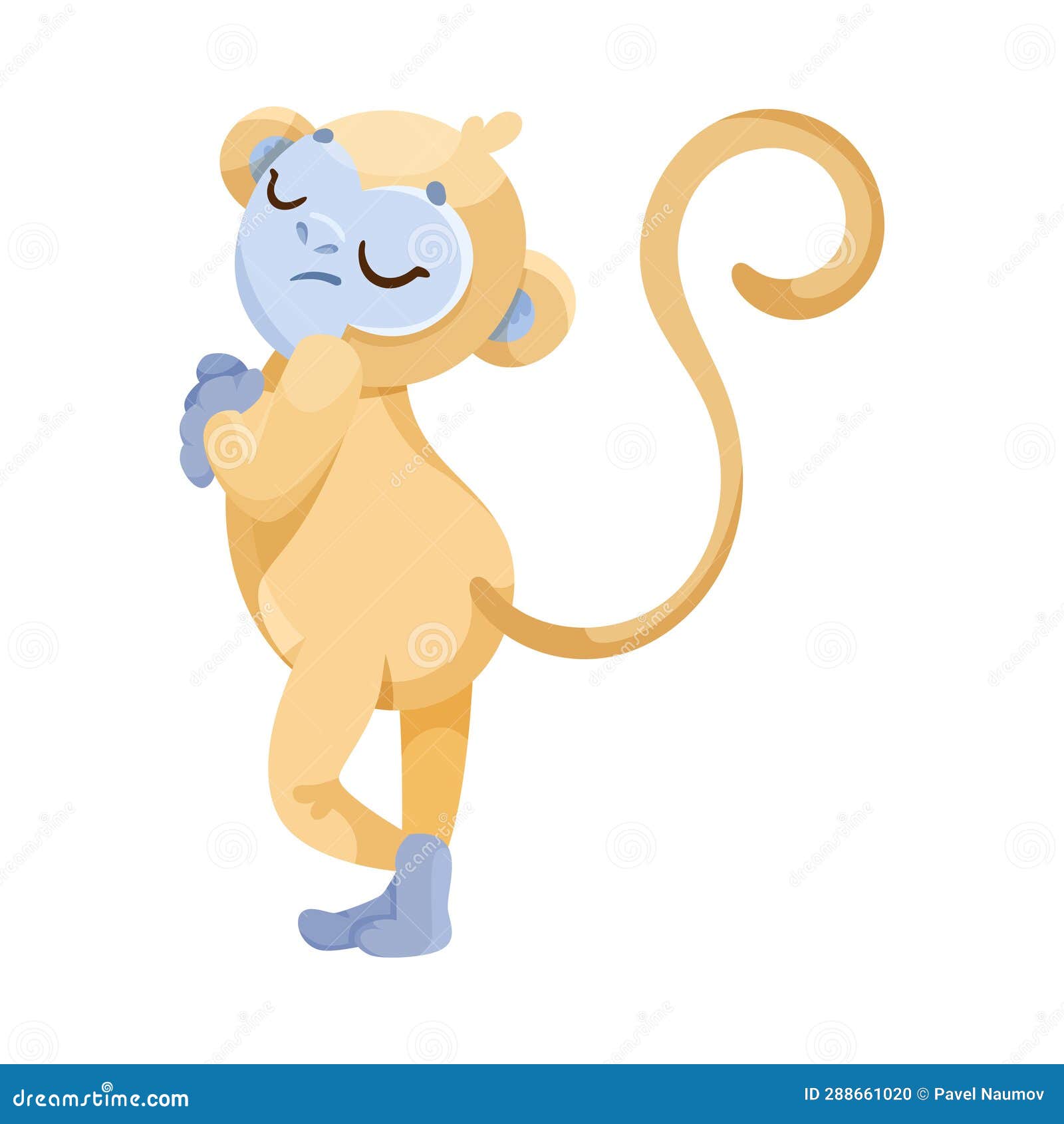 Cheerful Monkey Character with Prehensile Tail with Grumpy Face Vector ...