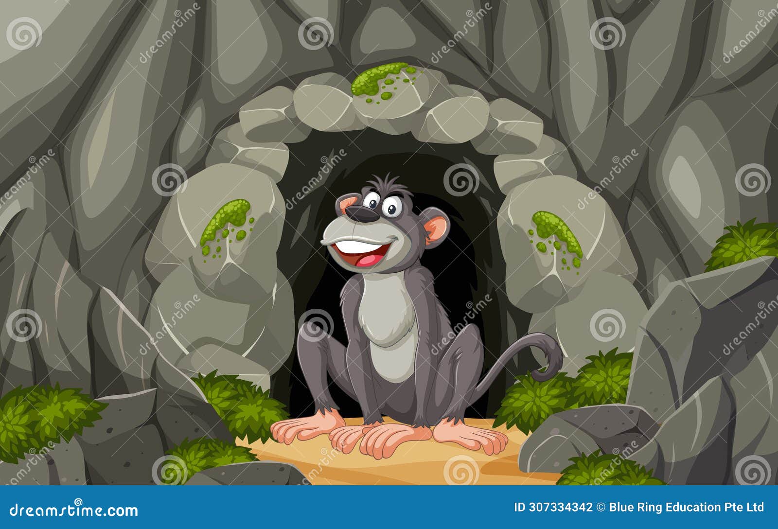 A Monkey Sitting Inside a Rocky Cave Stock Vector - Illustration of ...
