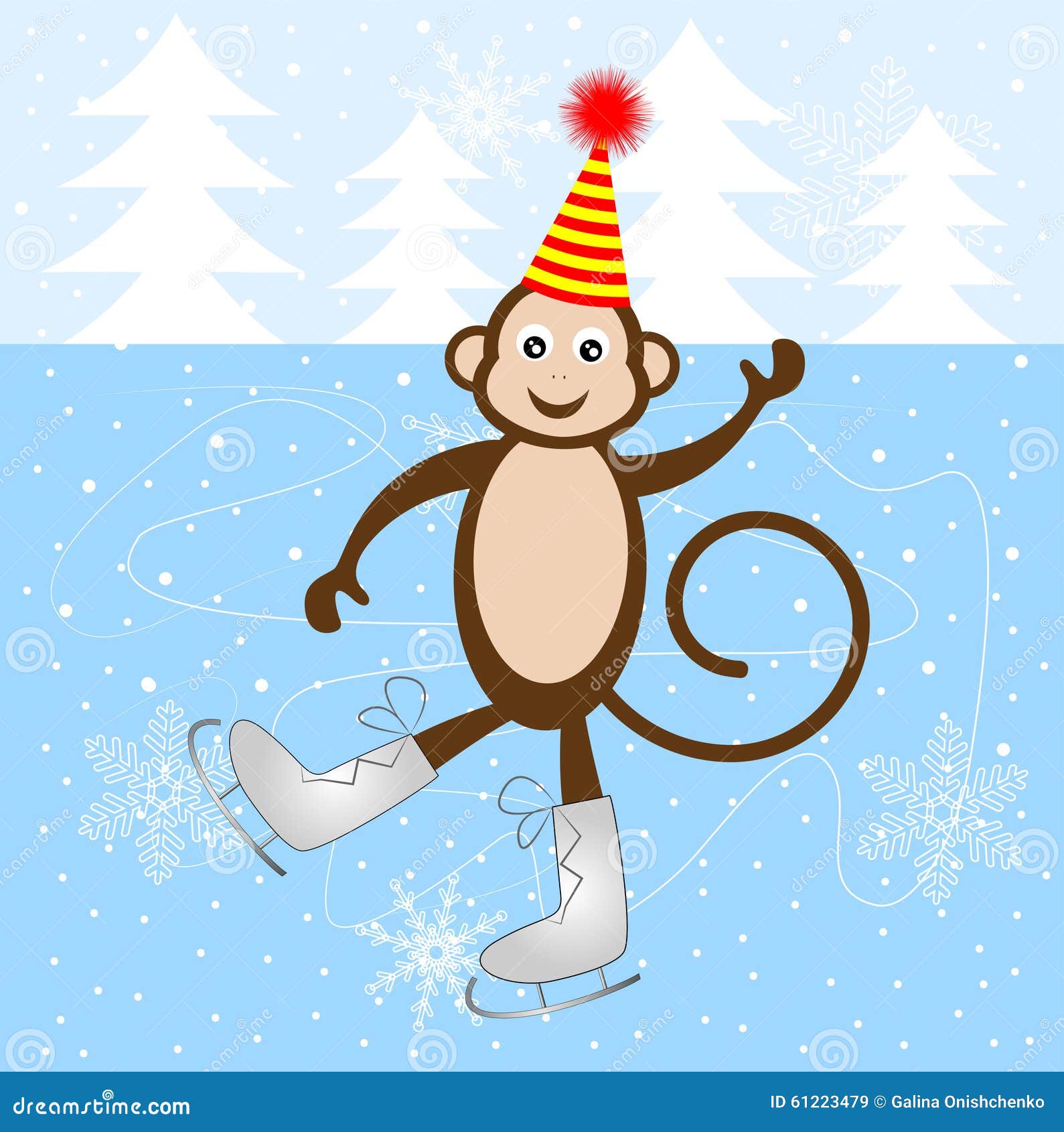 Cheerful Monkey Skate on the Ice Stock Vector - Illustration of beard ...