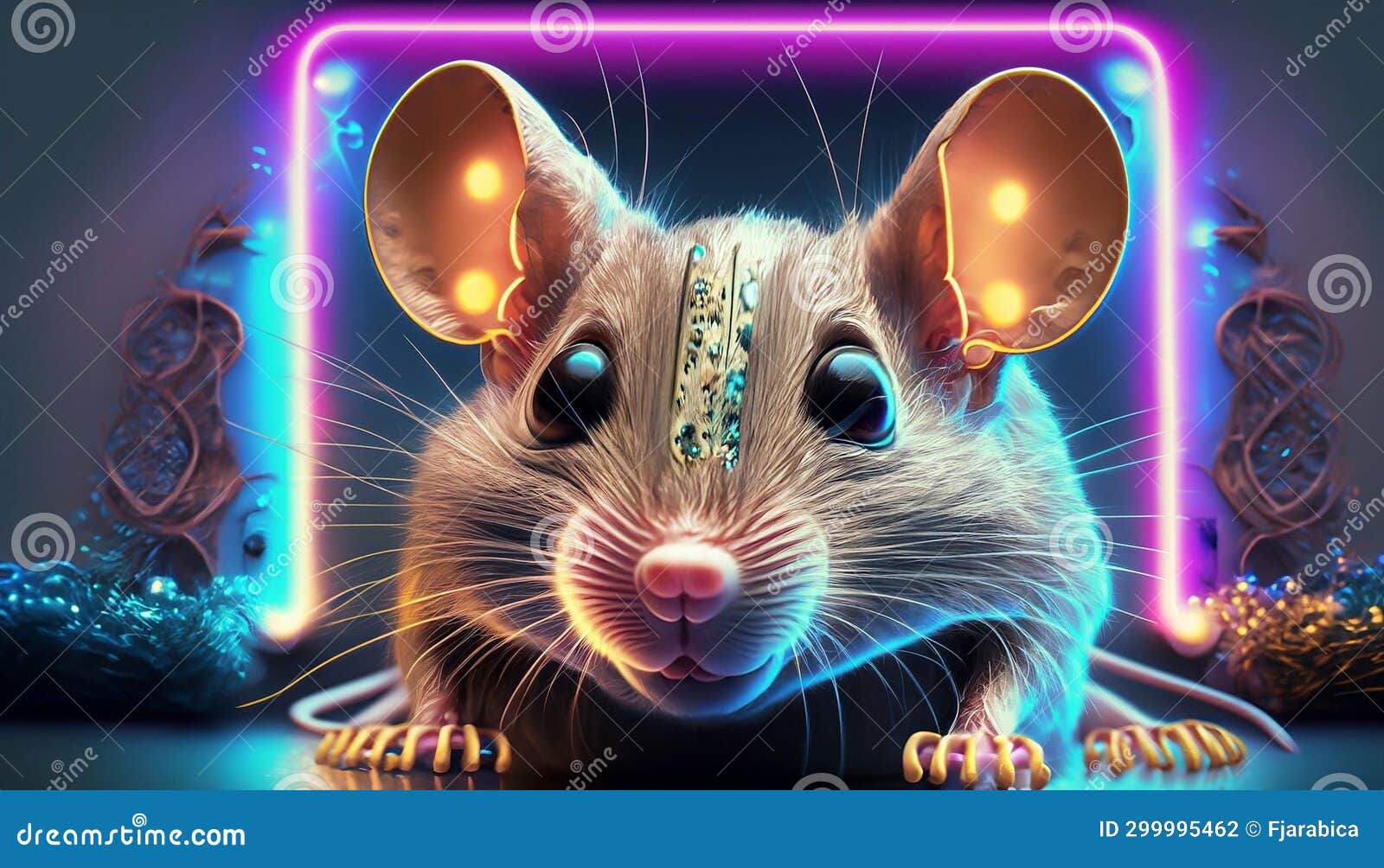 Cheerful Mouse with Neon Backlight Stock Illustration - Illustration of ...