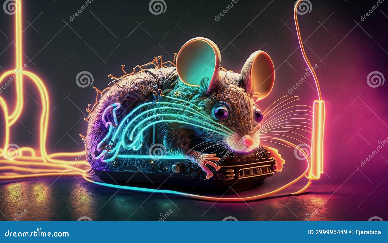 Cheerful Mouse with Neon Backlight Stock Illustration - Illustration of ...