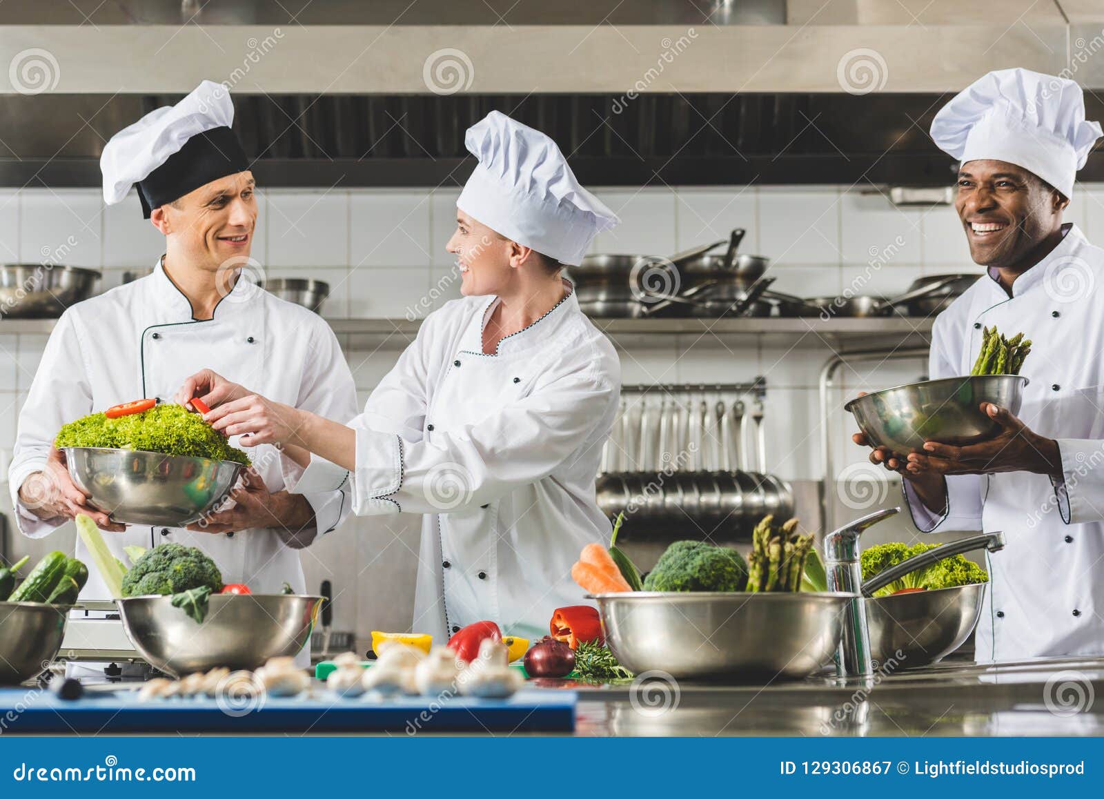 Cheerful Multicultural Chefs Cooking Stock Image - Image of adults ...