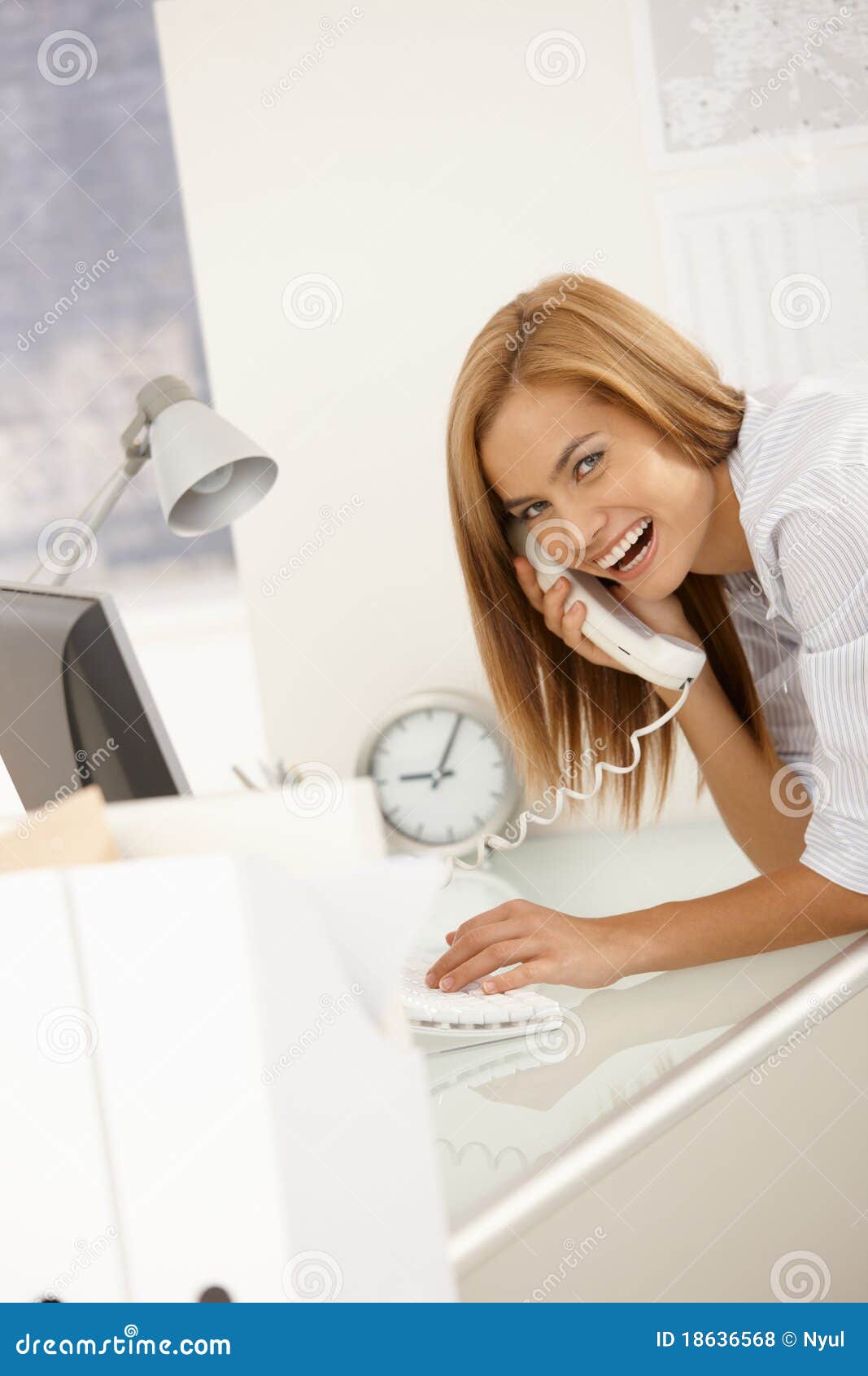 Cheerful Office Worker on Phone Call Stock Photo - Image of casual ...