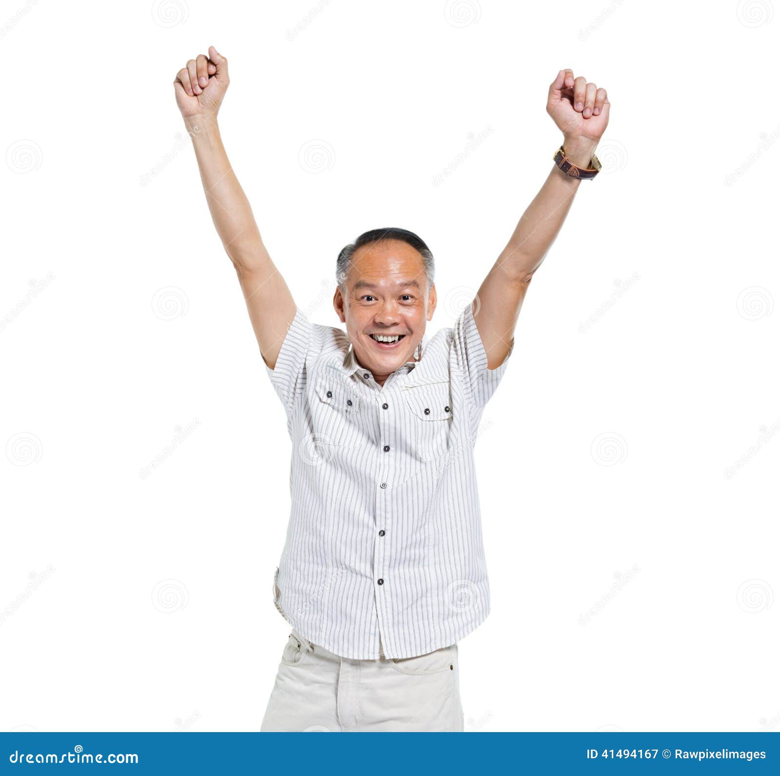 Cheerful Old Asian Man Celebrating Stock Image - Image of joyous ...