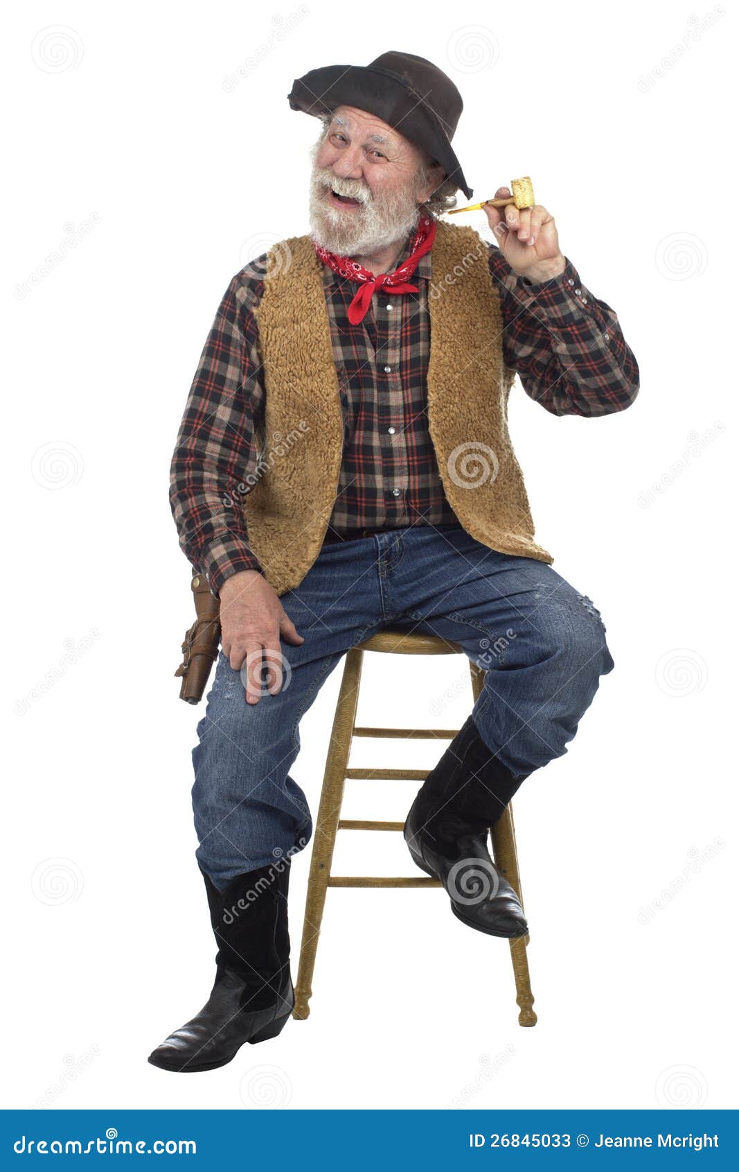 Cheerful Old Cowboy Sits with Corn Cob Pipe Stock Image - Image of brim ...