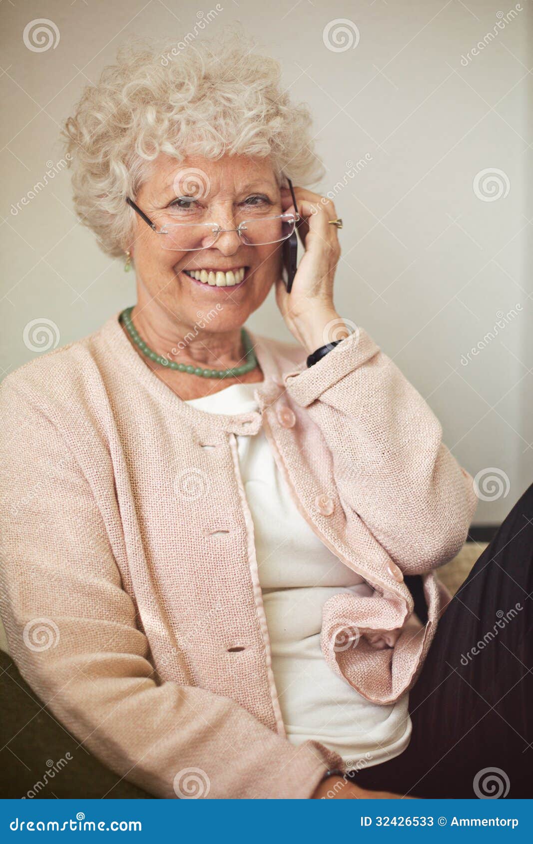 Cheerful Old Woman on Phone Stock Image - Image of grandmother, lady ...