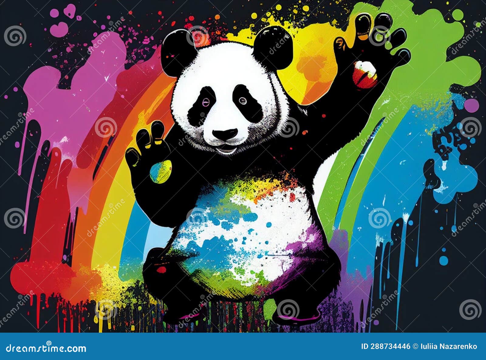 Cheerful Panda in Bright Rainbow Colors on Background. AI Generated ...