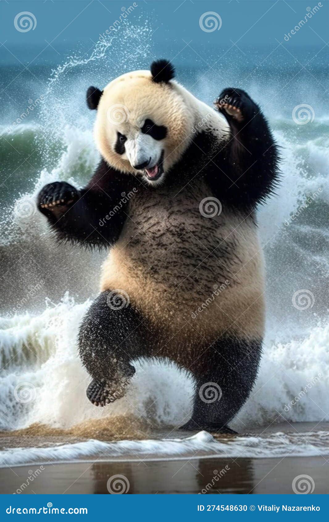 Cheerful Panda Dancing on the Seashore AI Genarated Stock Illustration ...