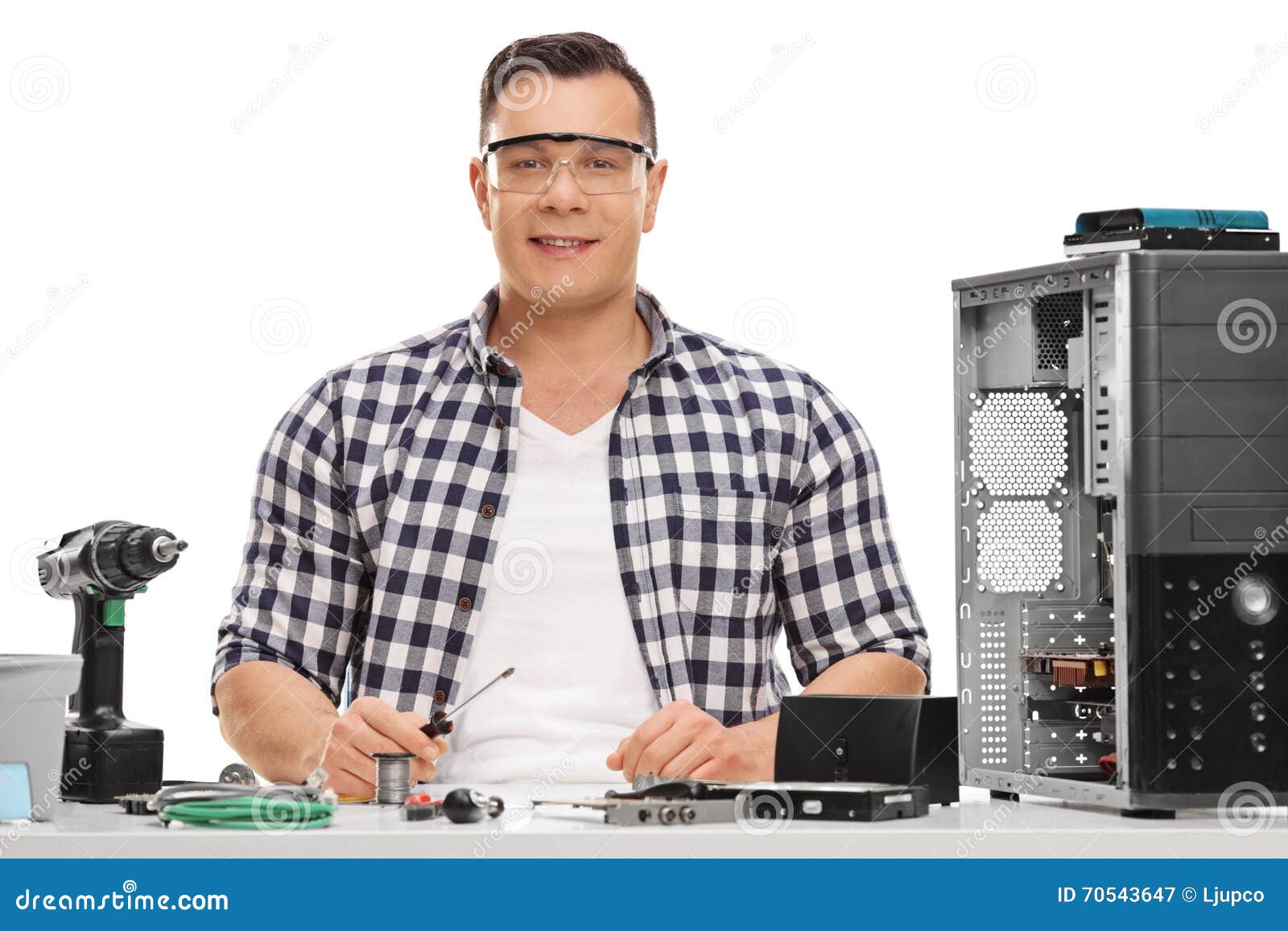 Cheerful PC Technician Repairing a Computer Stock Image - Image of ...