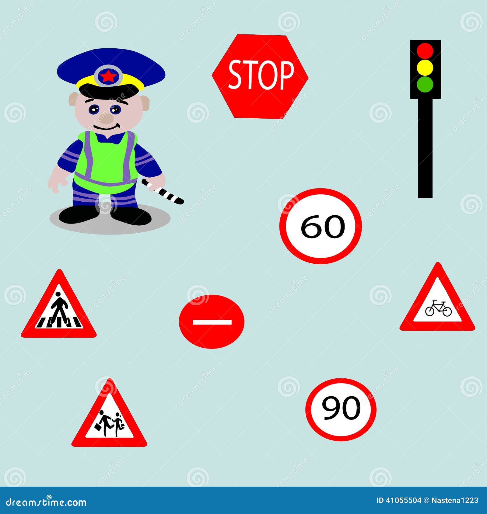 Cheerful Policeman,road Signs Stock Illustration - Illustration of ...