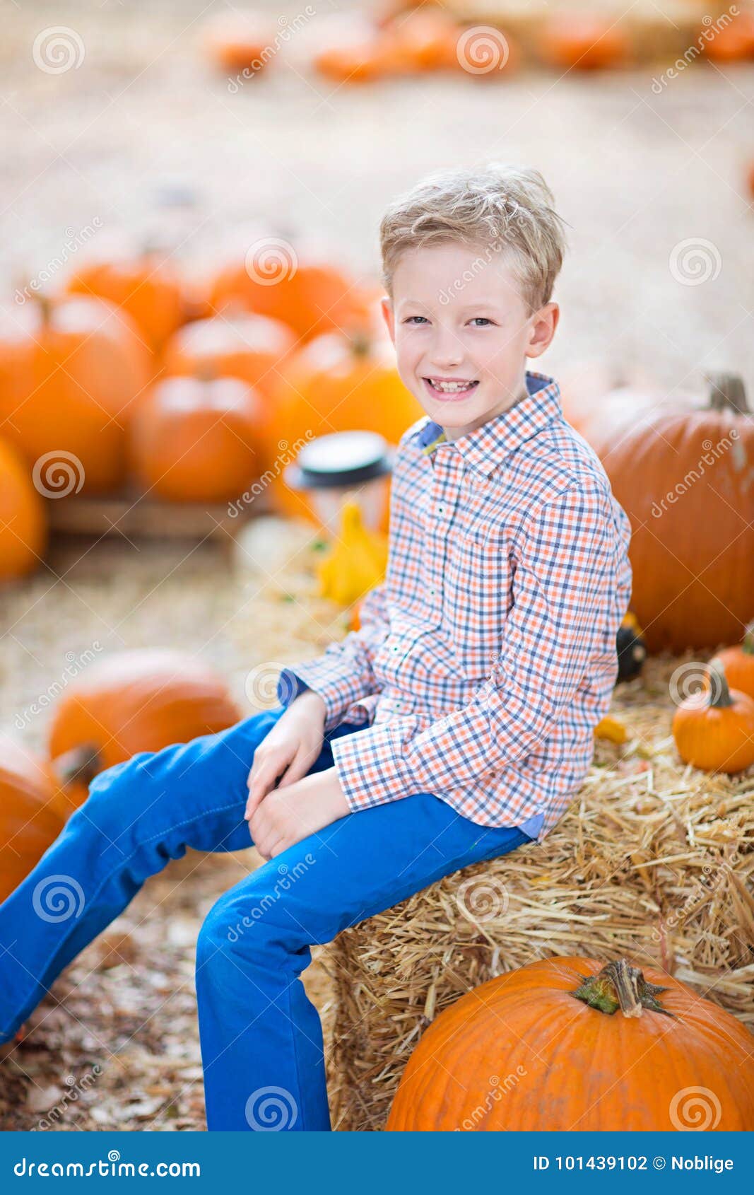 Kid at pumpkin patch stock photo. Image of fall, pile - 101439102