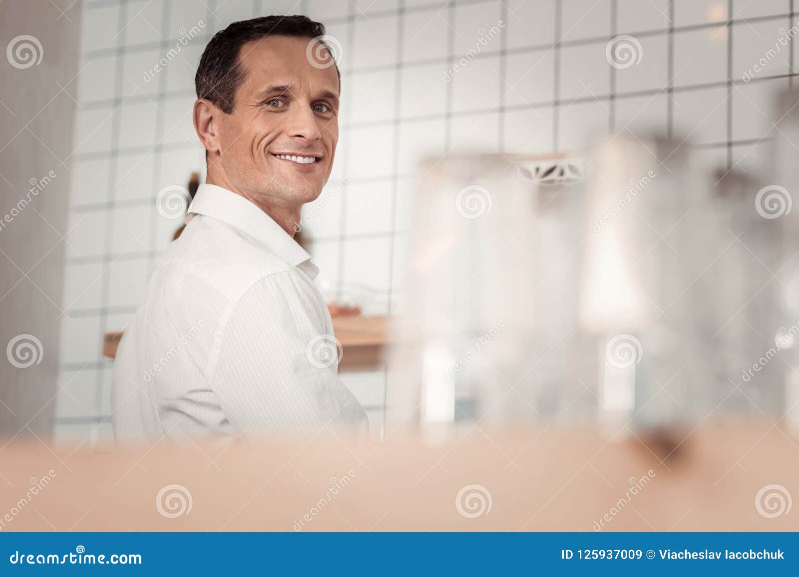Cheerful Positive Man Being at Work Stock Image - Image of person ...