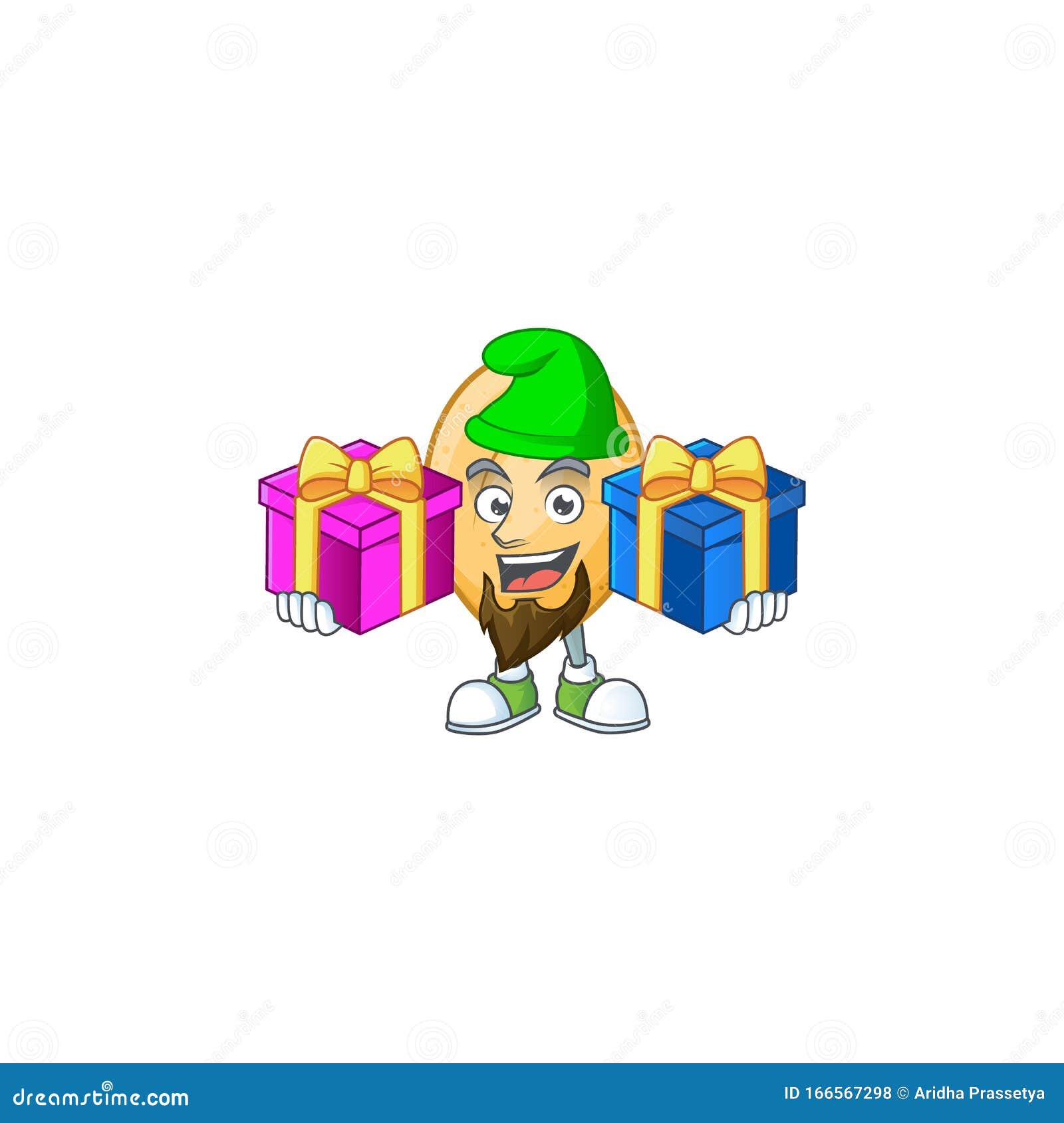 Cheerful Potato Cartoon Design with Christmas Gift Boxes Stock Vector ...