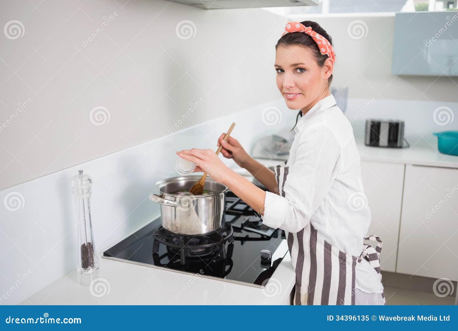 Cheerful Pretty Cook Mixing Vegetables Stock Image - Image of saucepan ...