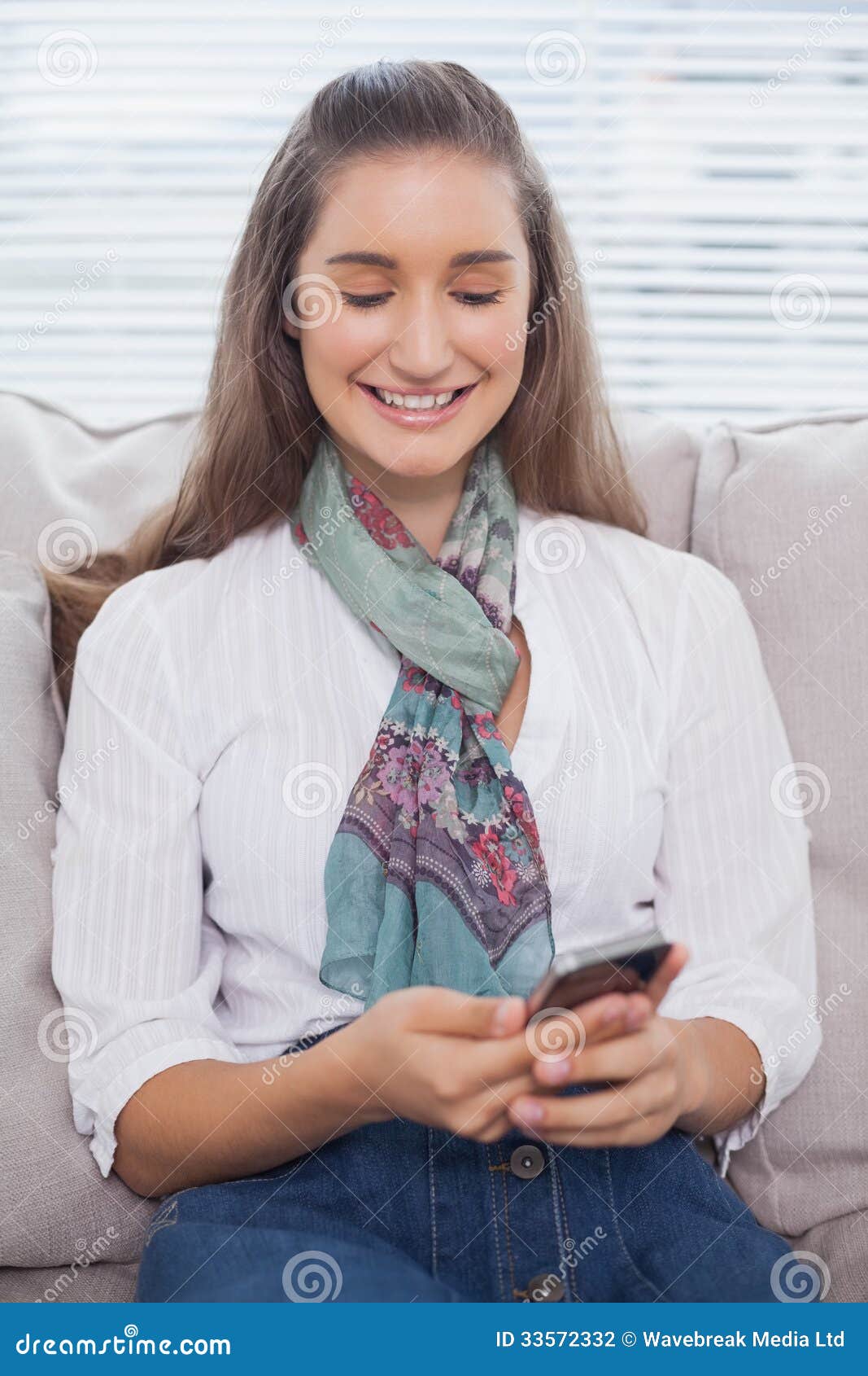 Cheerful Pretty Model Text Messaging Stock Photo - Image of caucasian ...