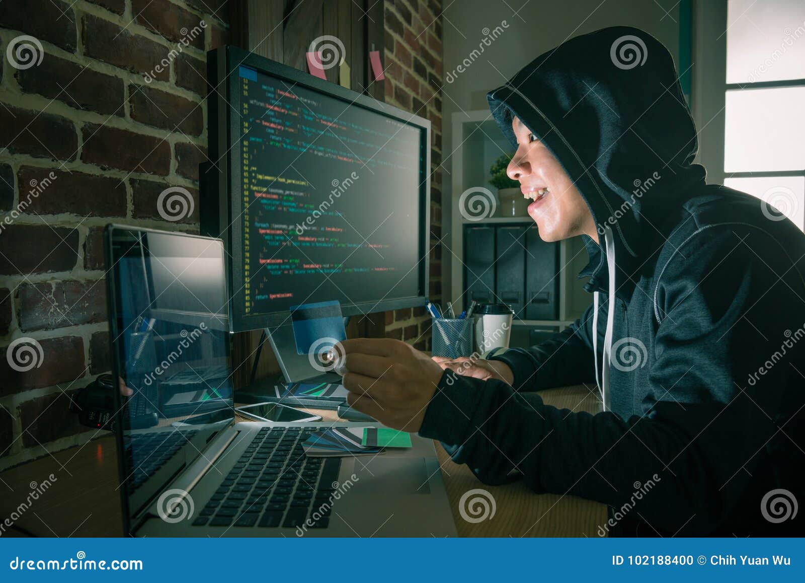 Cheerful Programmer Man Using Code Language System Stock Photo - Image of network, code: 102188400